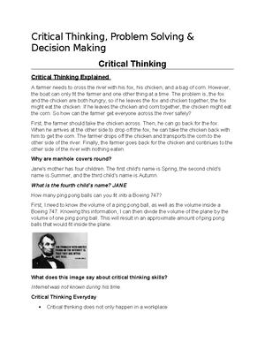 Critical Thinking-Problem Solving-Decision Making - Critical Thinking ...