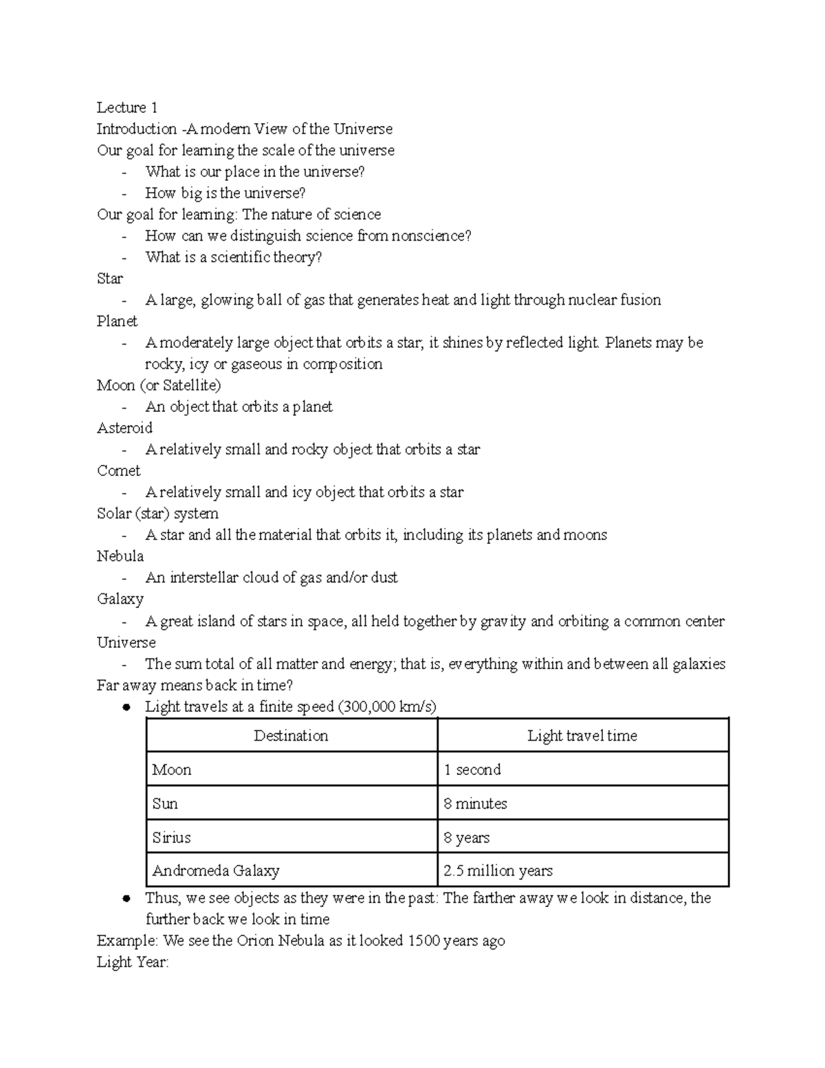 Astronomy notes - Lecture 1 Introduction -A modern View of the Universe ...