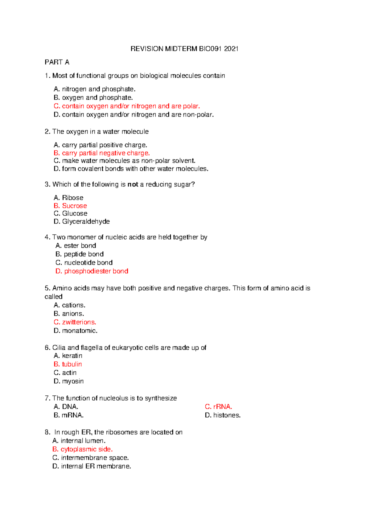 Revision BIO091 2021 midterm answers - REVISION MIDTERM BIO091 2021 PART A Most of functional ...