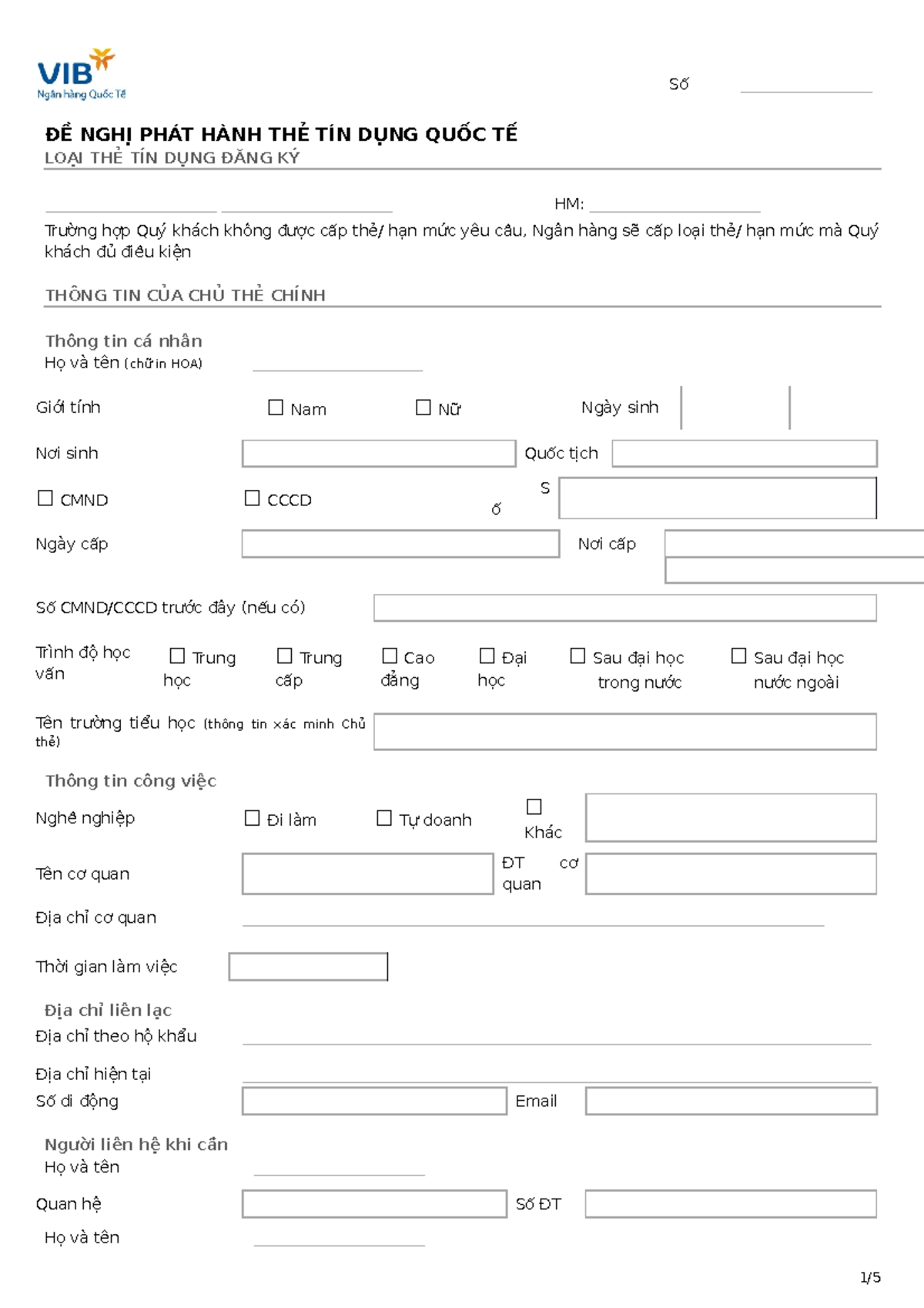 FORM MO THE VIB 19B - Số _________________ ĐỀ NGHỊ PHÁT HÀNH THẺ TÍN ...