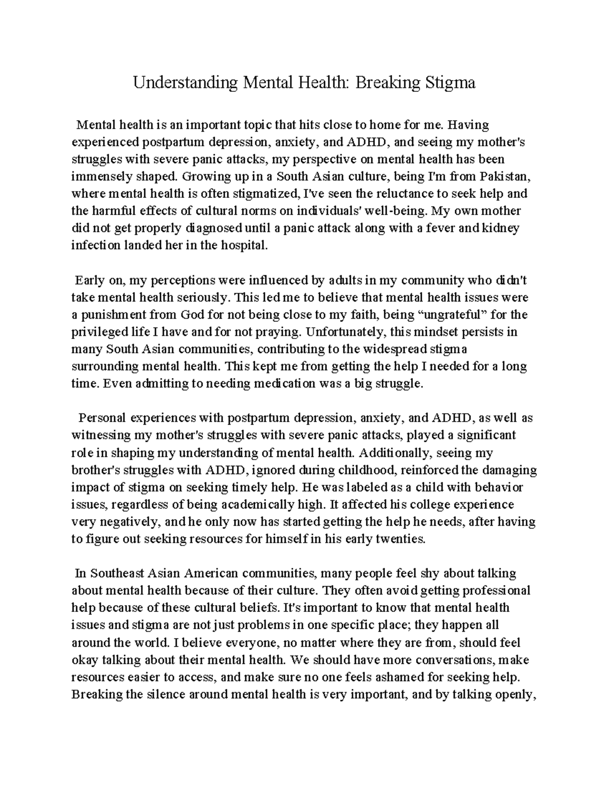 Understanding Mental Health Breaking Stigma - Having experienced ...