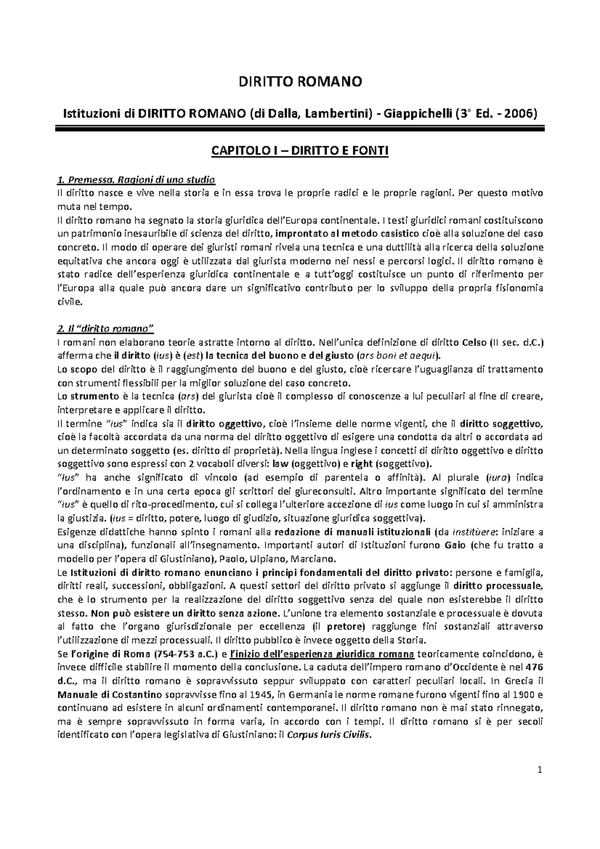 Riassunto Completo Romano - Lamberti - DIRITTO ROMANO Istituzioni di ...