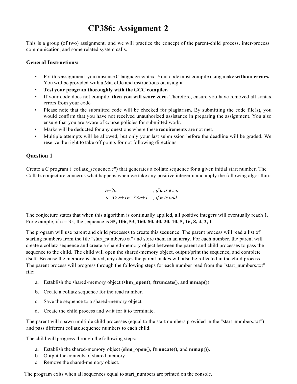 assignment two (1) - CP386: Assignment 2 This is a group (of two ...