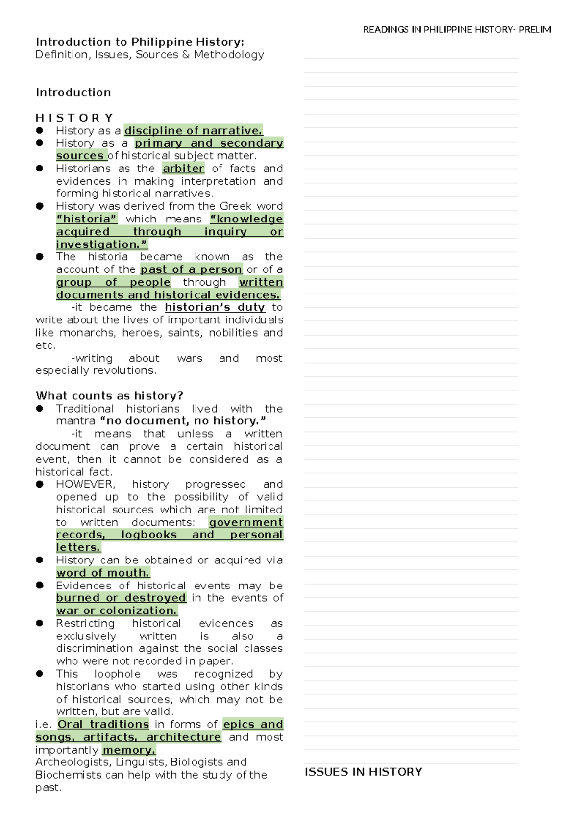 RPH Reviewer - READING IN PHILIPPINE HISTORY - Introduction to ...