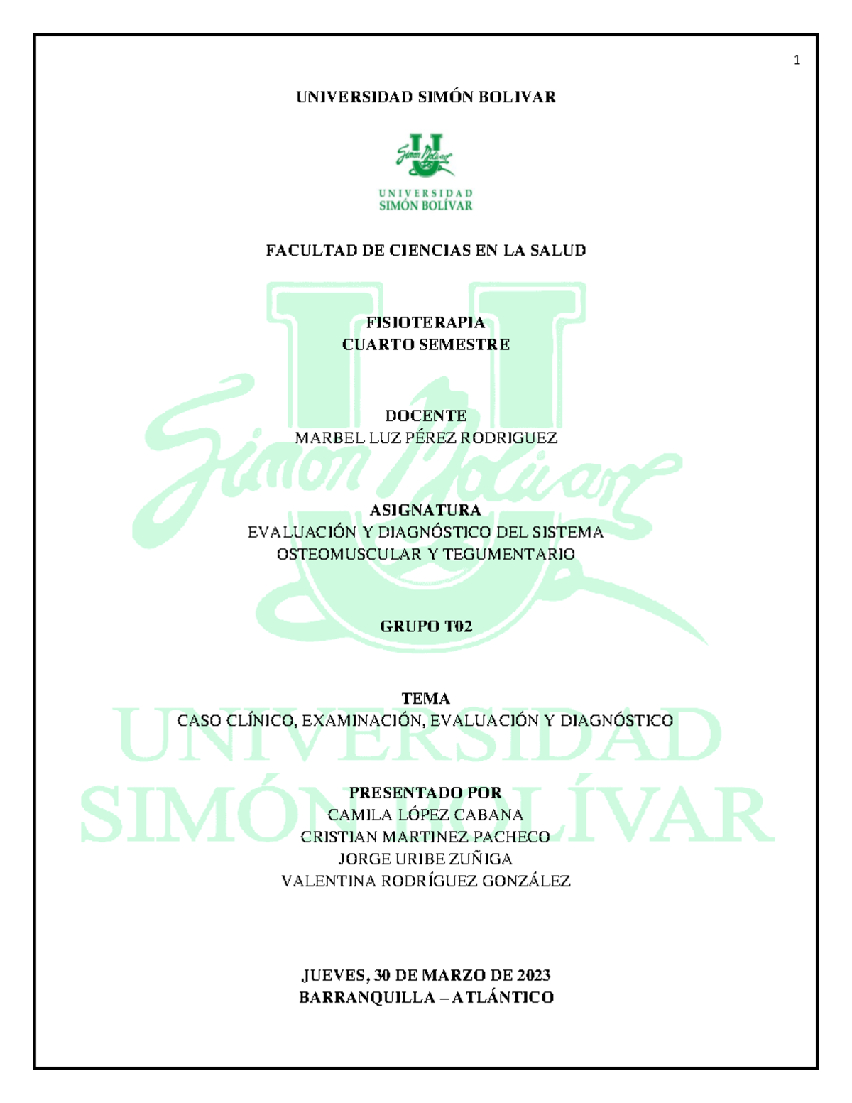 Dx Osteo - Caso Clínico - Hsjsj - UNIVERSIDAD SIMÓN BOLIVAR FACULTAD DE ...