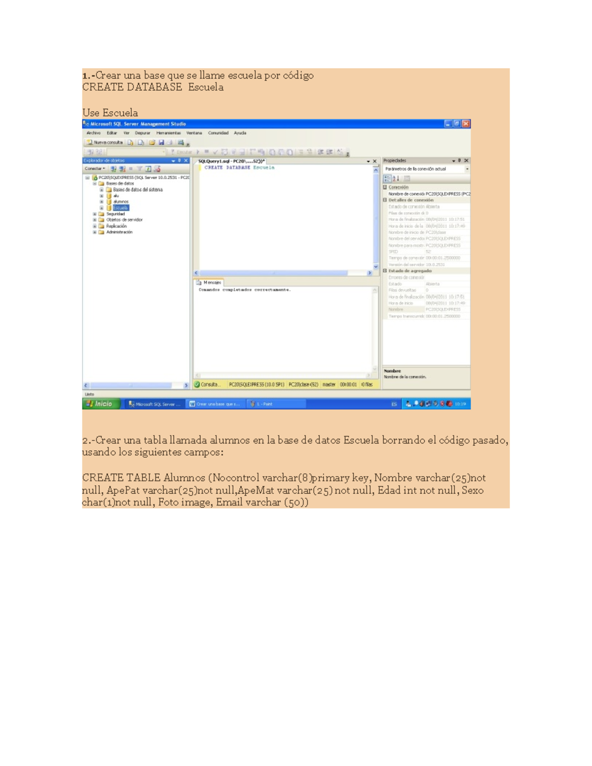 BASE DE Datos - 1.-Crear una base que se llame escuela por código ...
