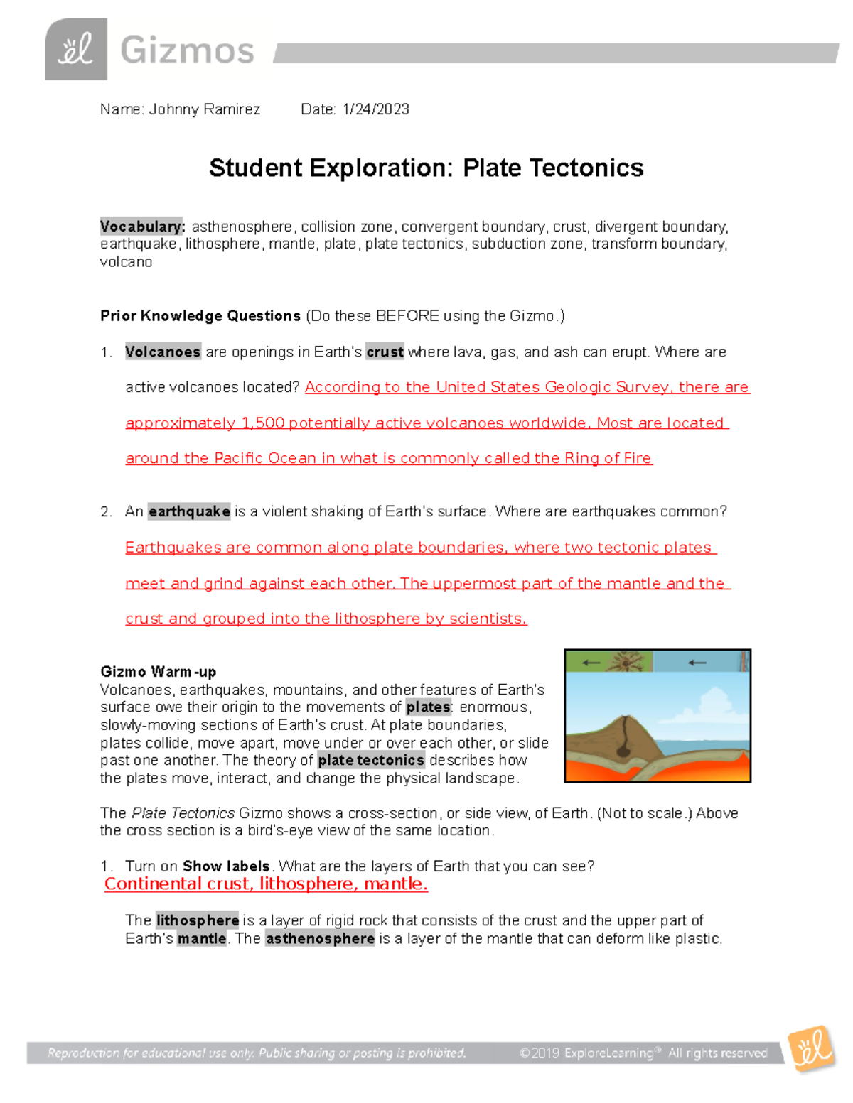 Plate Tectonics SEGizmos Student Worksheet - Name: Johnny Ramirez Date ...
