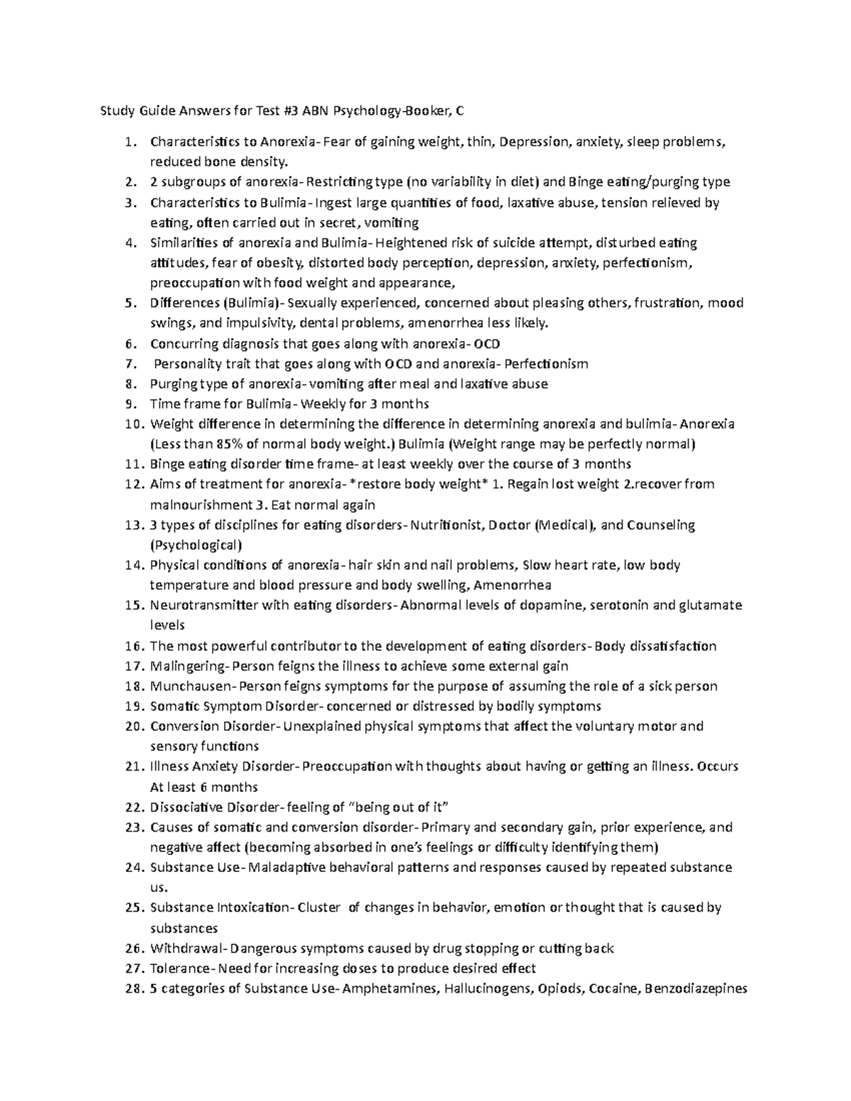 Answers for ABN Test 3 - Study Guide Answers for Test #3 ABN Psychology ...