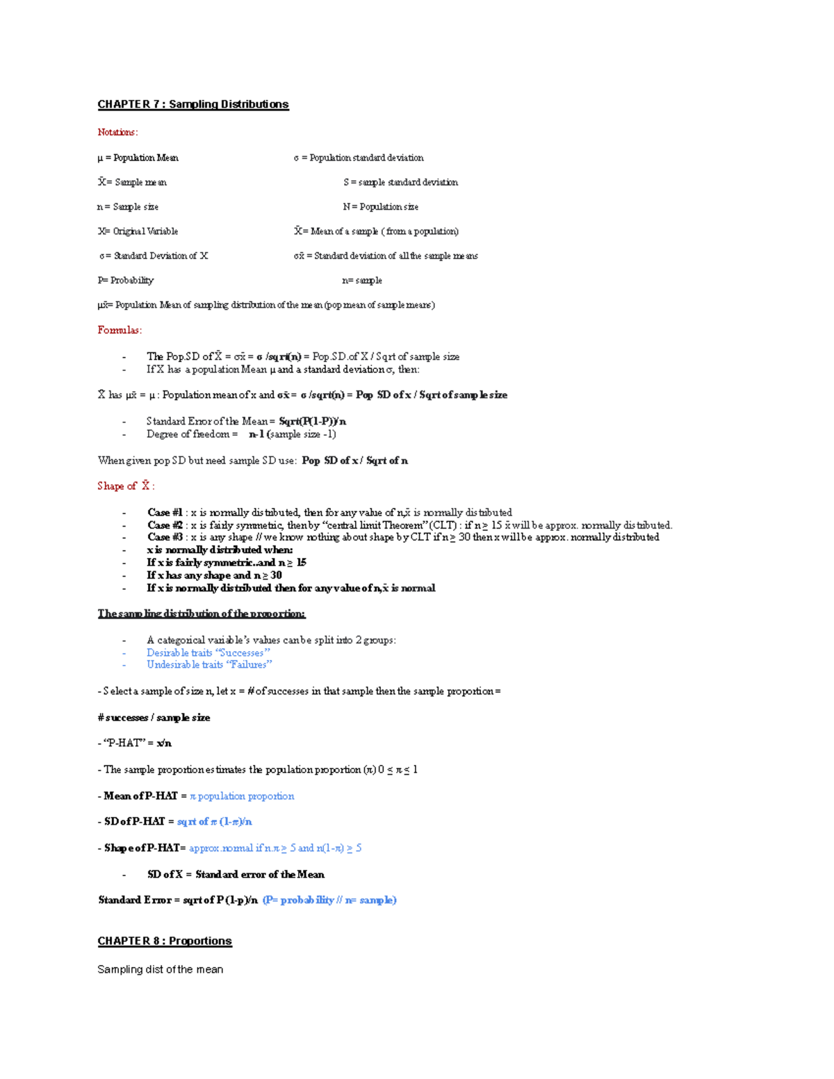 Stat exam 2 Notes - Lecture for Exam 2 - CHAPTER 7 : Sampling ...