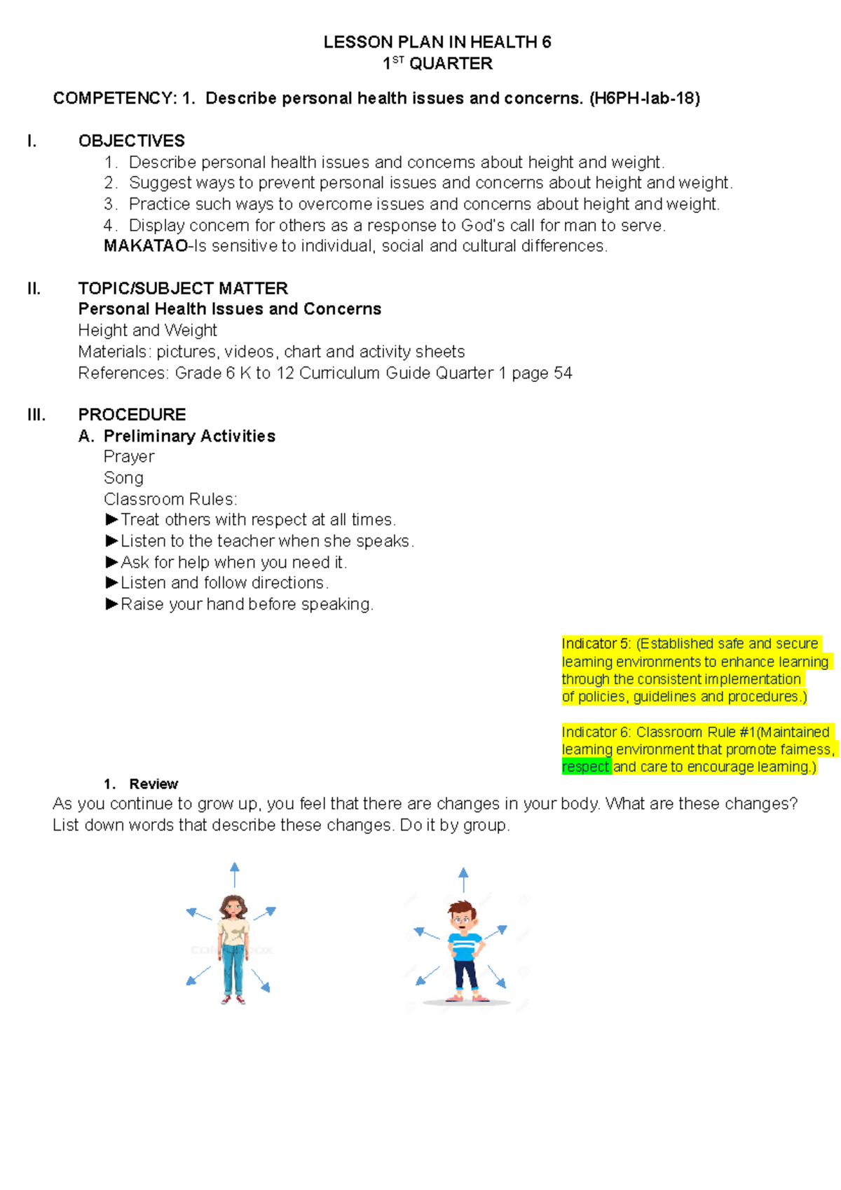 Lesson Plan for COT-1 - Copy - LESSON PLAN IN HEALTH 6 1 ST QUARTER ...