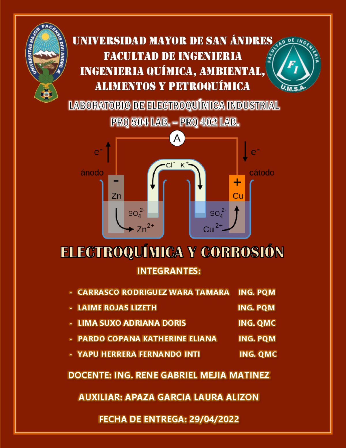 Electroquimica Y Corrosion-1 - UNIVERSIDAD MAYOR DE SAN ÁNDRES FACULTAD ...