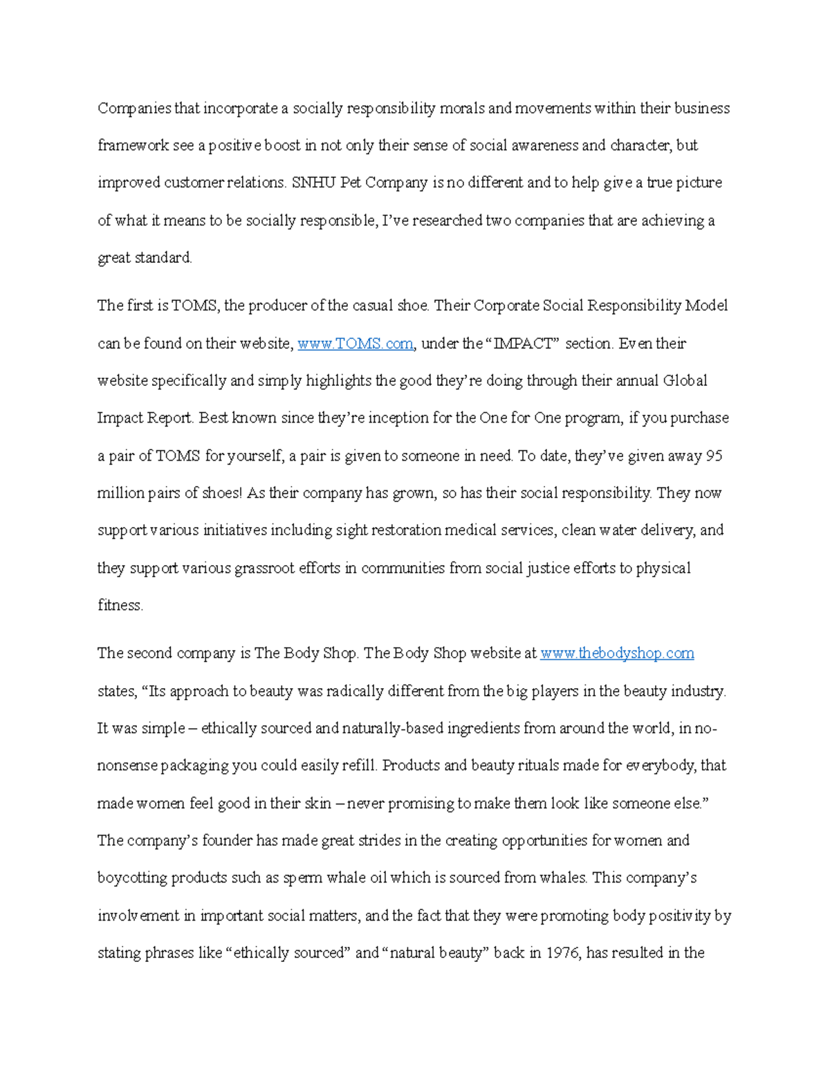 BUS 210 MODULE 5 Assignment - Companies that incorporate a socially ...