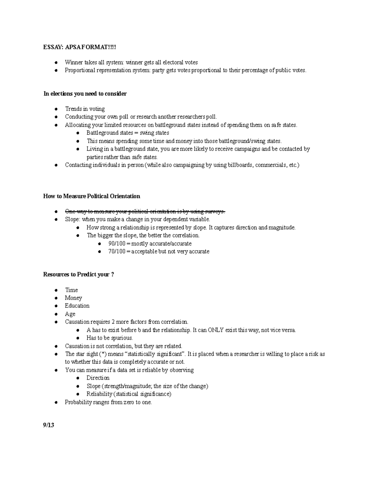 In Class Notes Campaigns and Elections - ESSAY: APSA FORMAT!!!! Winner ...