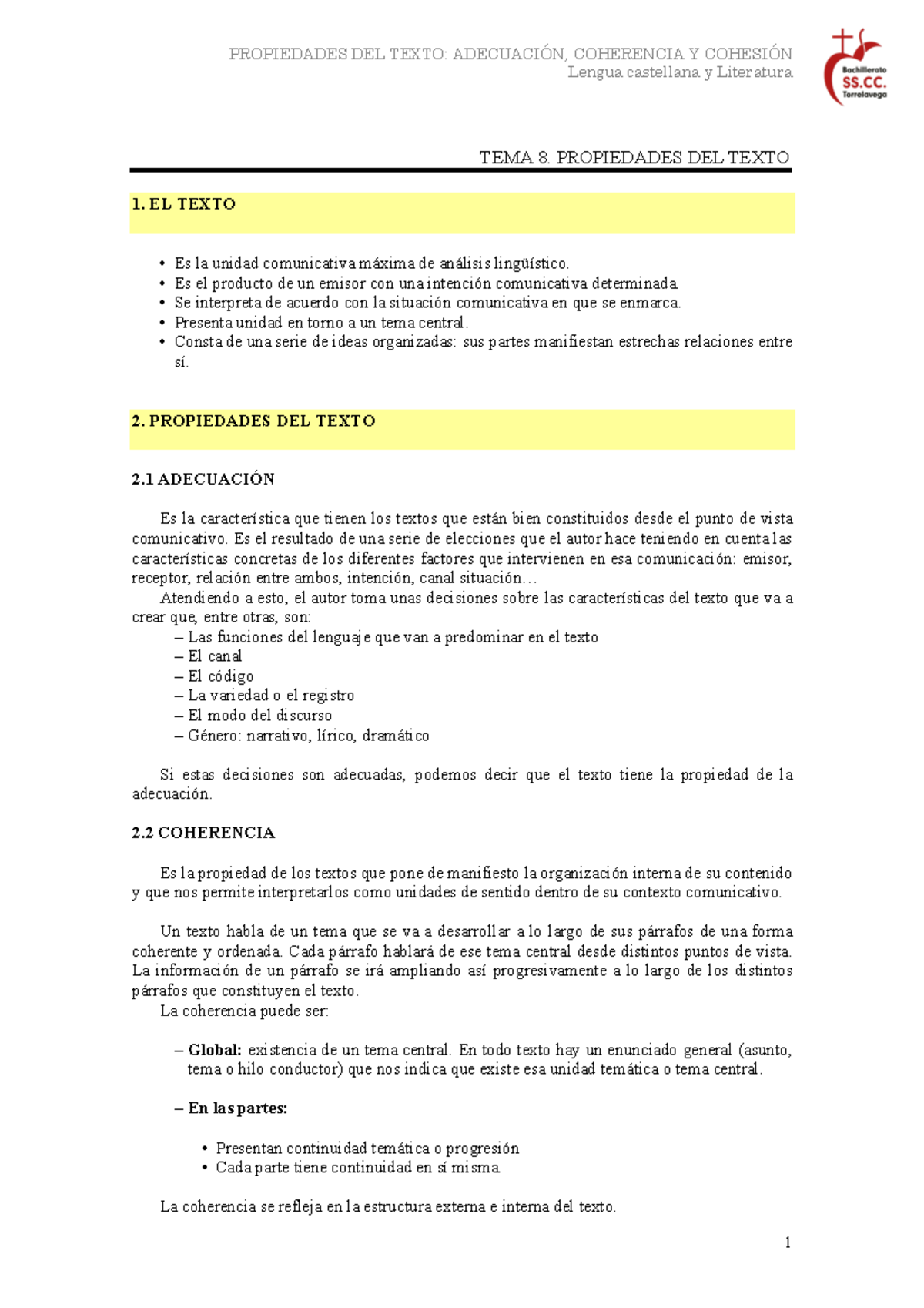 T.8 Propiedades del texto - PROPIEDADES DEL TEXTO: ADECUACIÓN ...