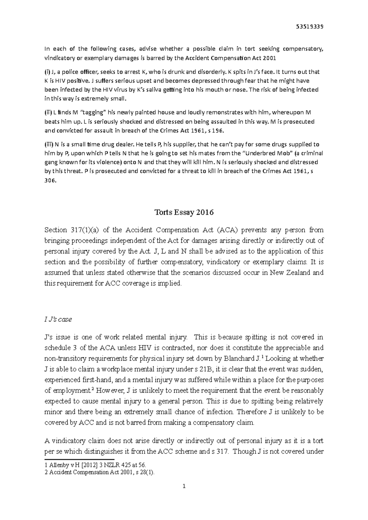 Torts - Essay 10% Final A - In each of the following cases, advise ...