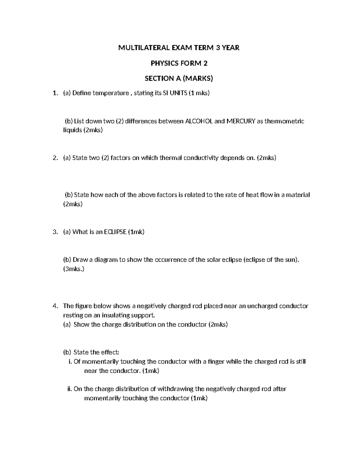 Multilateral exam term 3 year question paper - MULTILATERAL EXAM TERM 3 YEAR PHYSICS FORM 2 ...