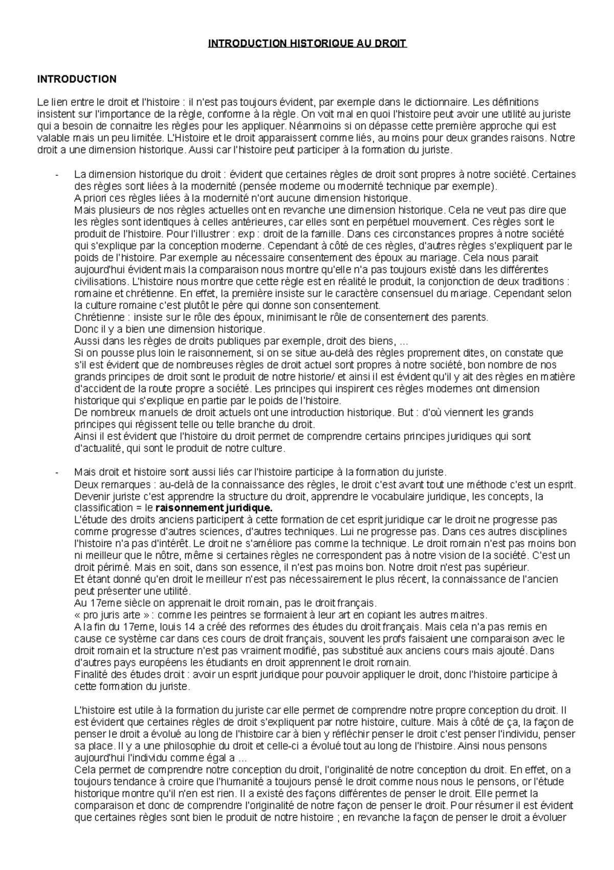 CM Introduction historique au droit - INTRODUCTION HISTORIQUE AU DROIT INTRODUCTION Le lien ...