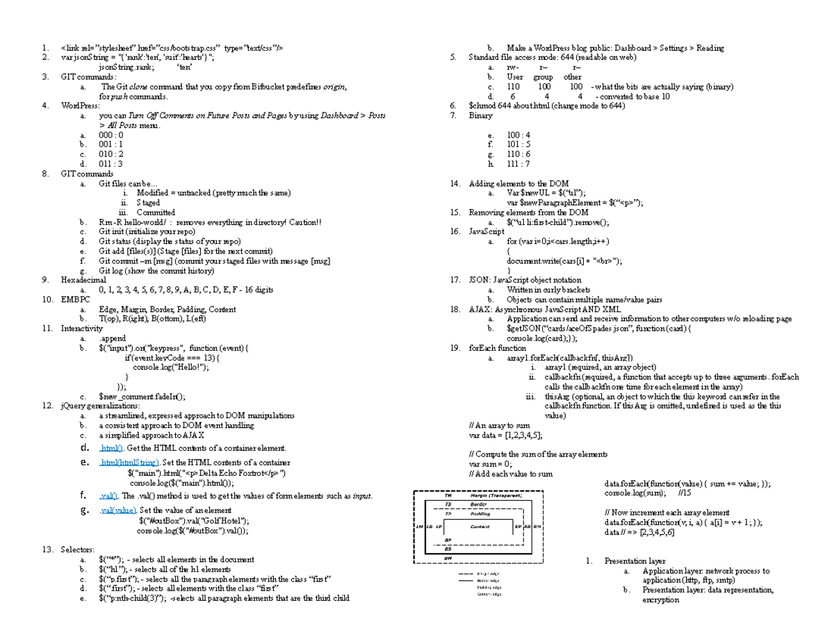 CIT281 Final Note Sheet - 1. 2. 3. 4. 8. 9. 10. 11. 12. <link rel=”stylesheet” - Studocu
