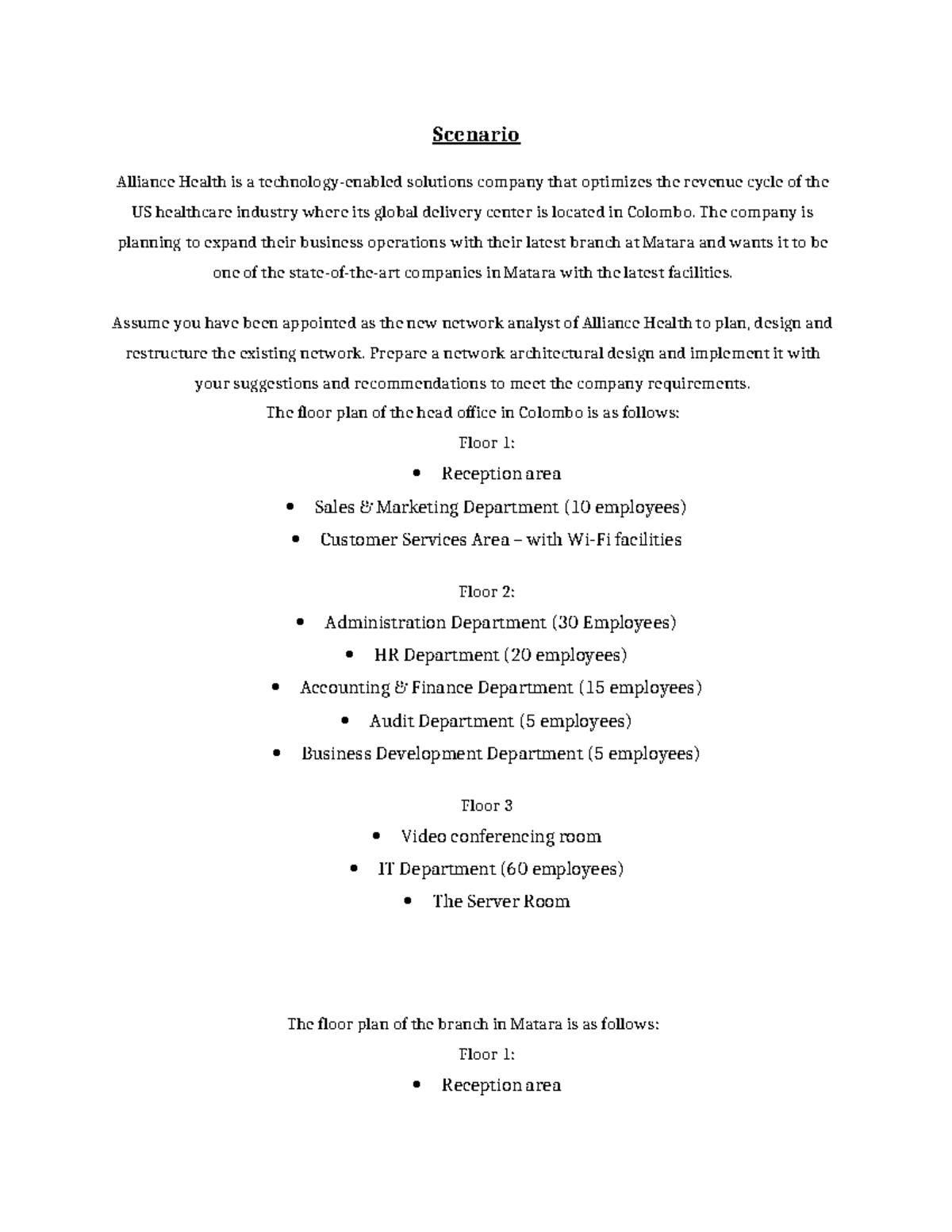 UNIT - 2 Assignment Breakdown Structure - Scenario Alliance Health is a technology-enabled ...