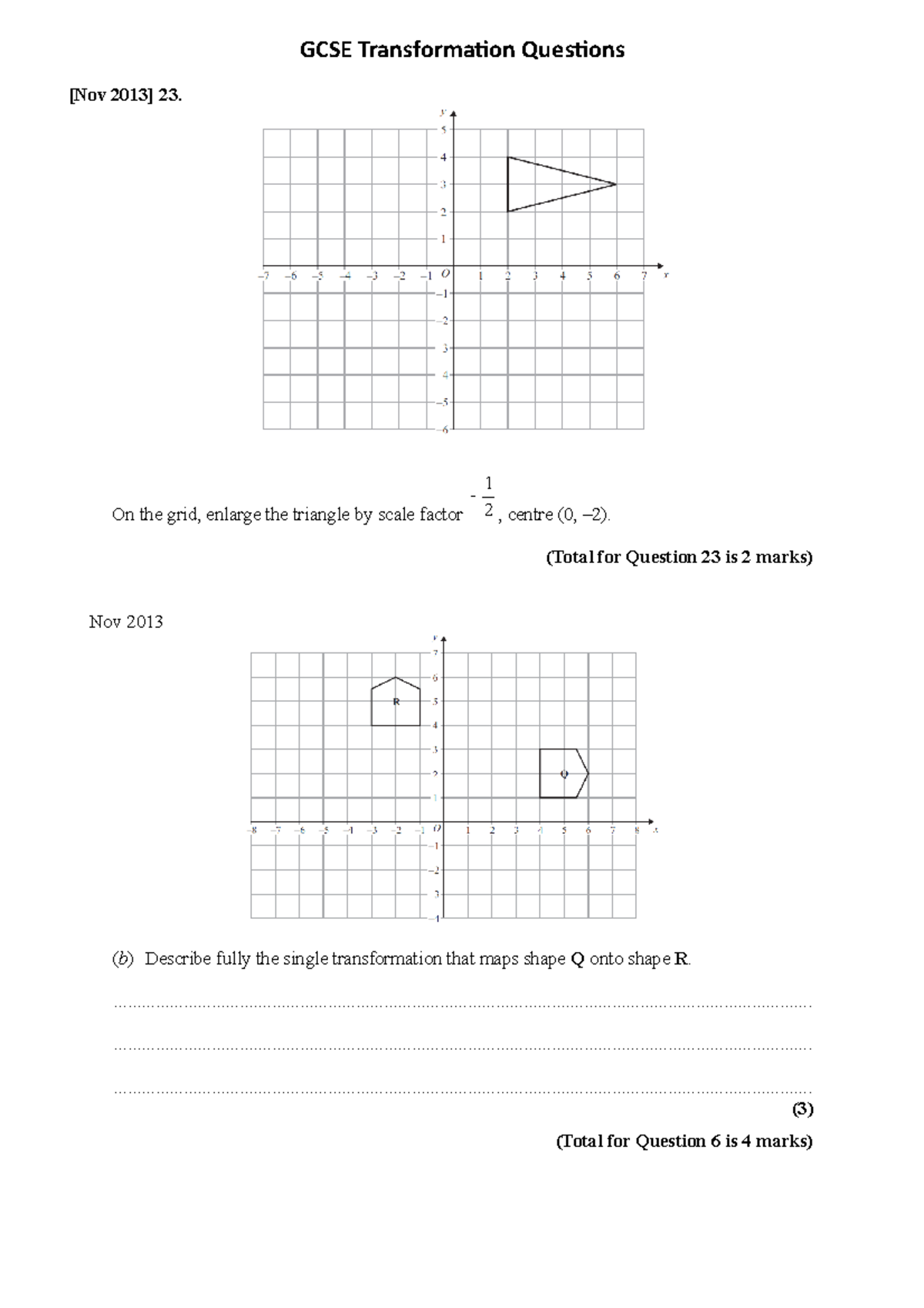 Gcserevision Transformations Gcse Transformation Questions [nov 2013] 23 On The Grid Enlarge