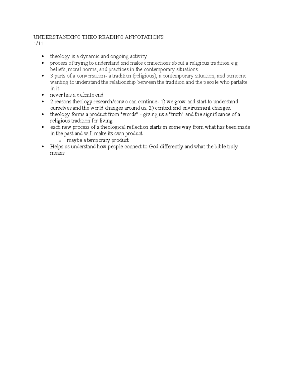 Theology annotations - UNDERSTANDING THEO READING ANNOTATIONS 1/ theology is a dynamic and ...