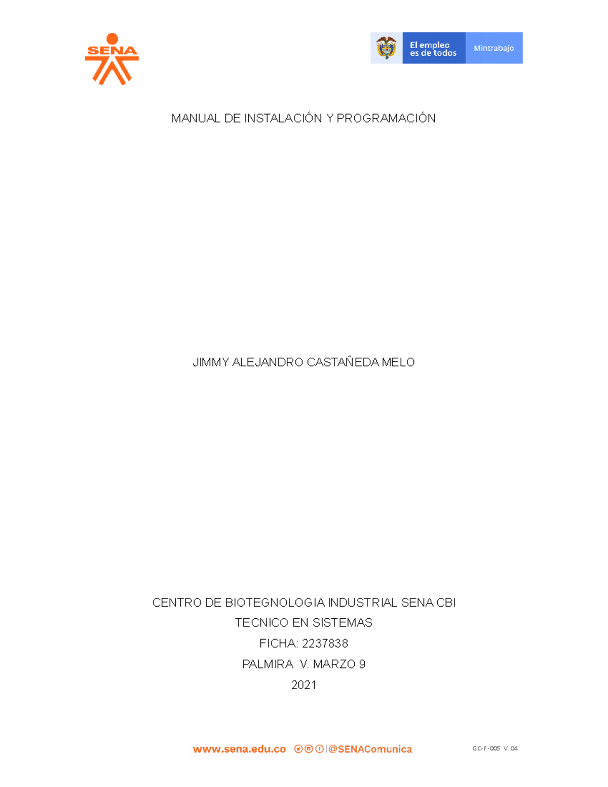 Manual DE Instalacion Y Programacion 2237838 Jimmy Castañeda - MANUAL ...