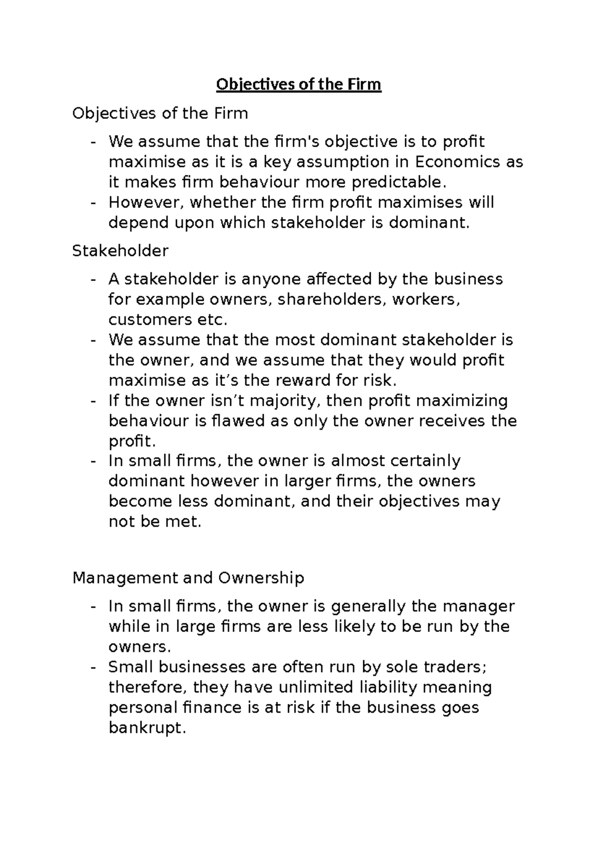 Objectives of a Firm - Objectives of the Firm Objectives of the Firm ...