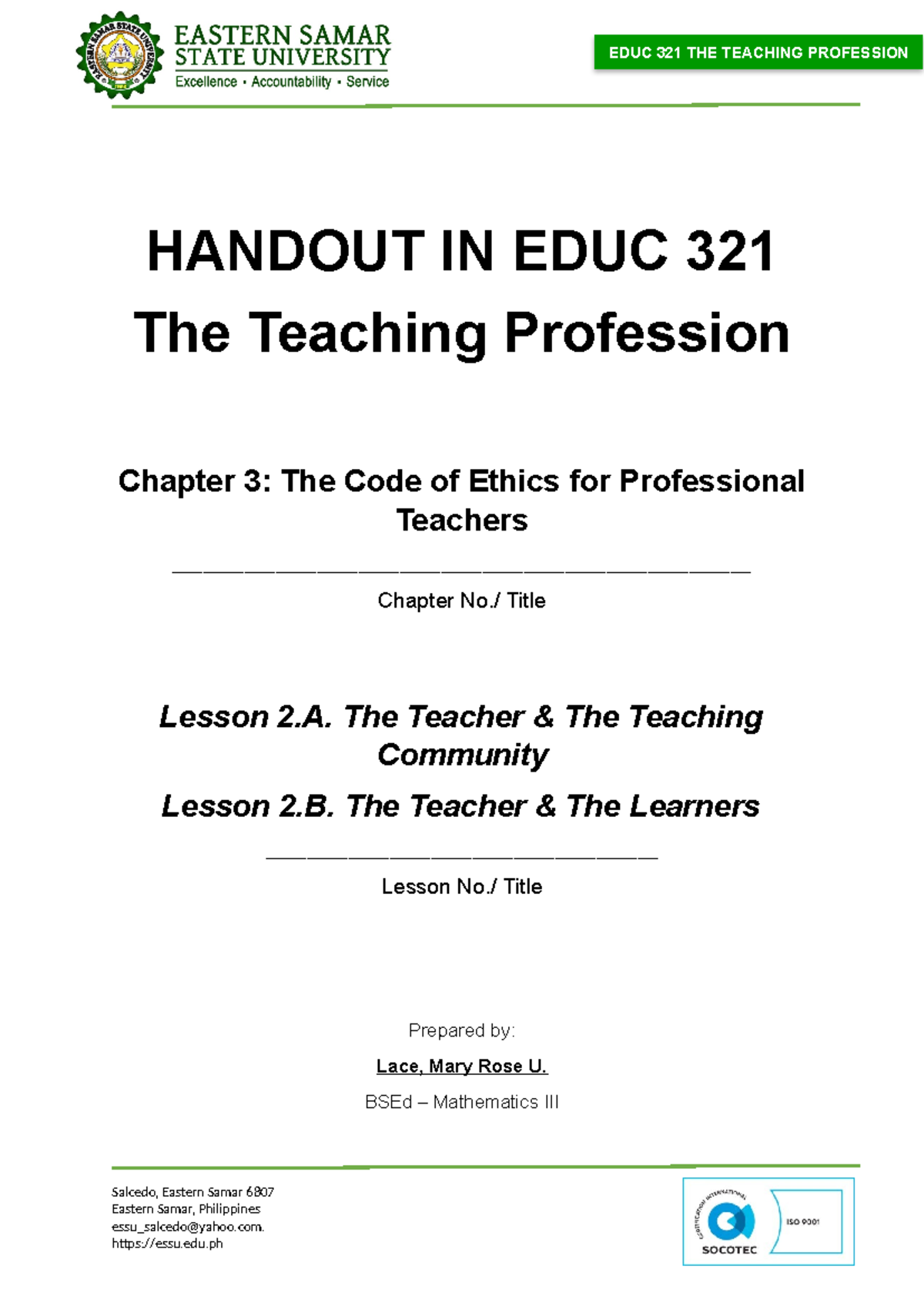 Technology for teach. - HANDOUT IN EDUC 321 The Teaching Profession ...