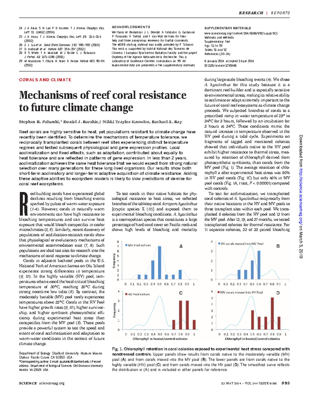 Palumbi et al Coral Resistance Paper - J. A. Akins, S. N. Luo, P. D ...