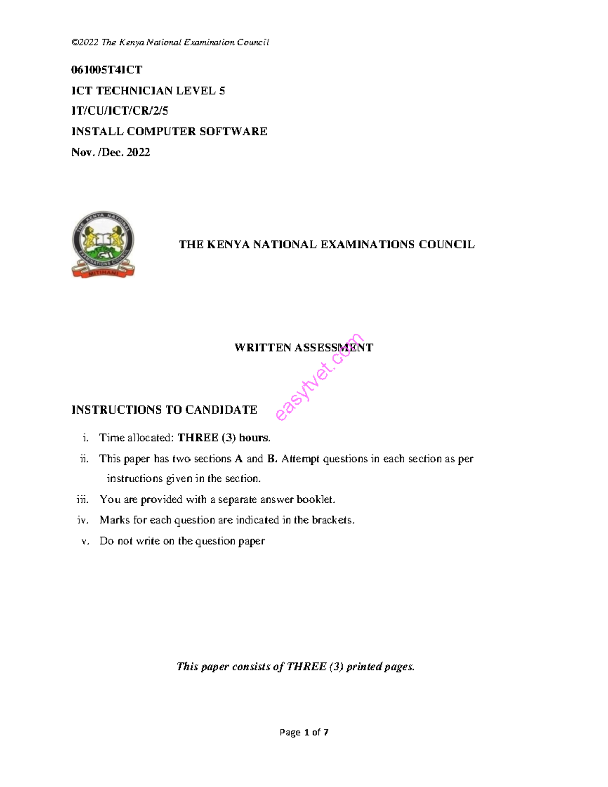 2022n - 061005T4ICT ICT TECHNICIAN LEVEL 5 IT/CU/ICT/CR/2/ INSTALL ...