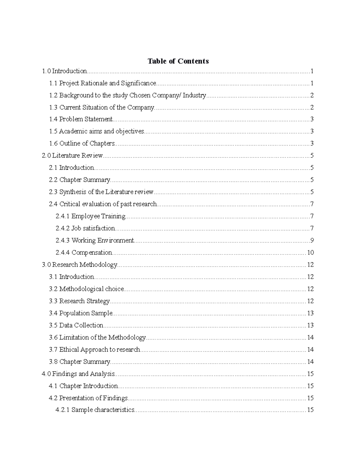 Research project Assessment 01 - Table of Contents 1 - Studocu