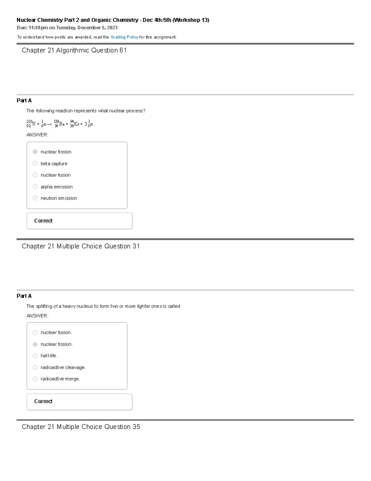 CHE 131 Workshop 13 - Nuclear Chemistry Part 2 and Organic Chemistry ...