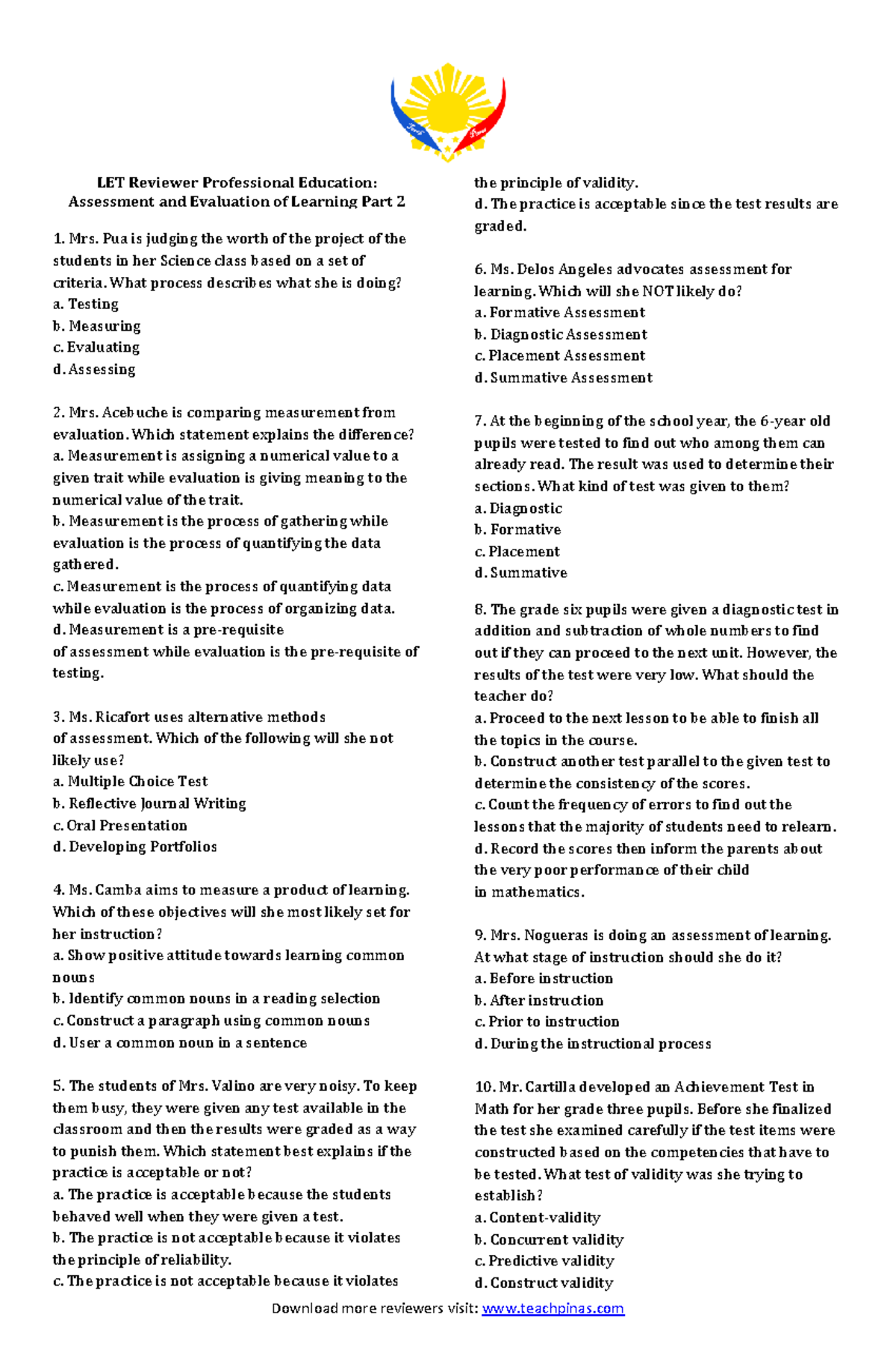 Assessment and Evaluation of Learning Part 2 - LET Reviewer ...