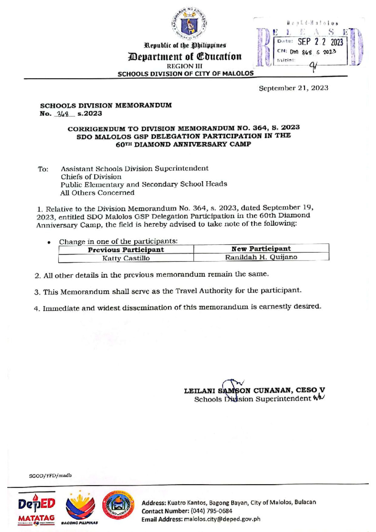 DM 368 s 2023 Corrigendum to Division Memorandum No - Discrete ...