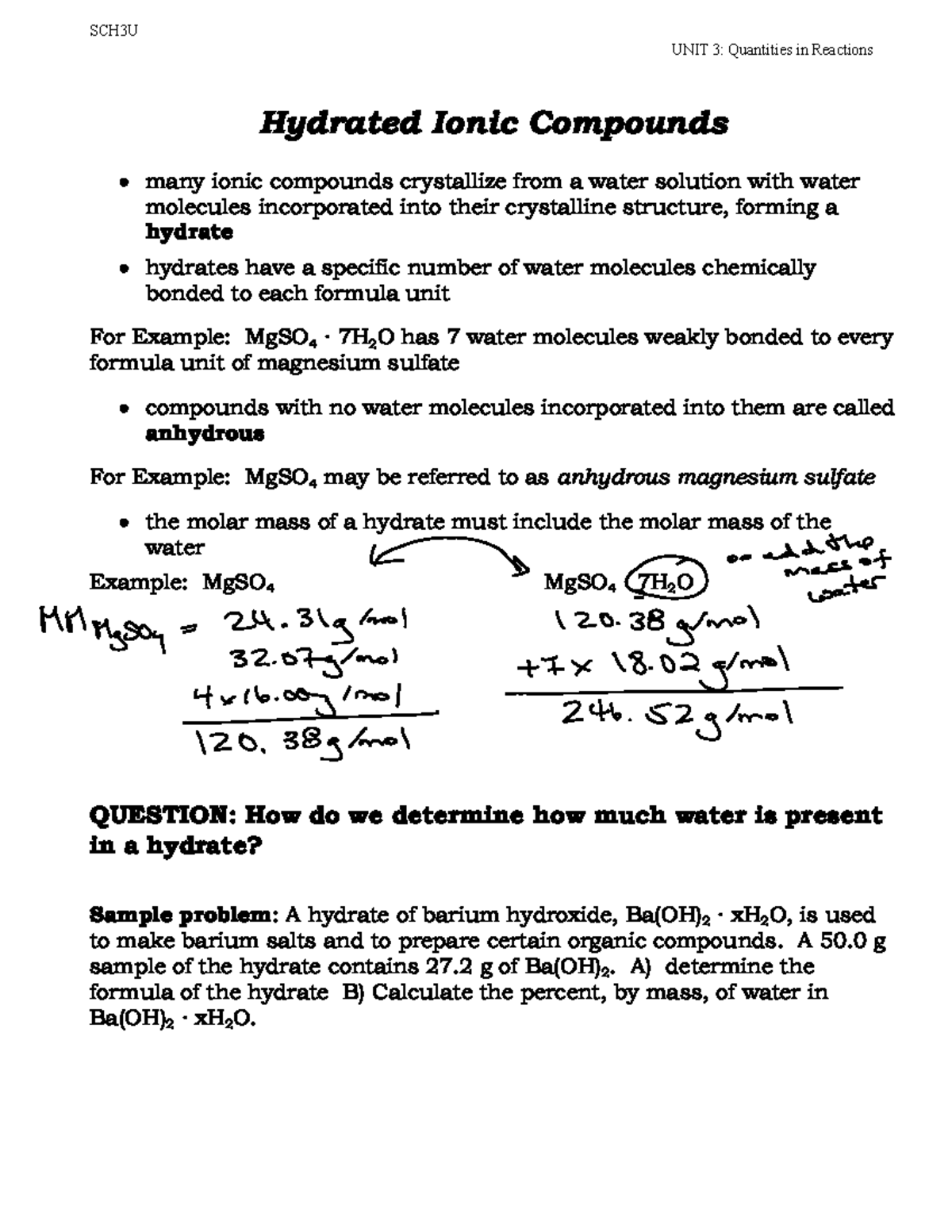 05 Hydrated Ionic Compounds OCV Filled In - SCH3U UNIT 3: Quantities in ...