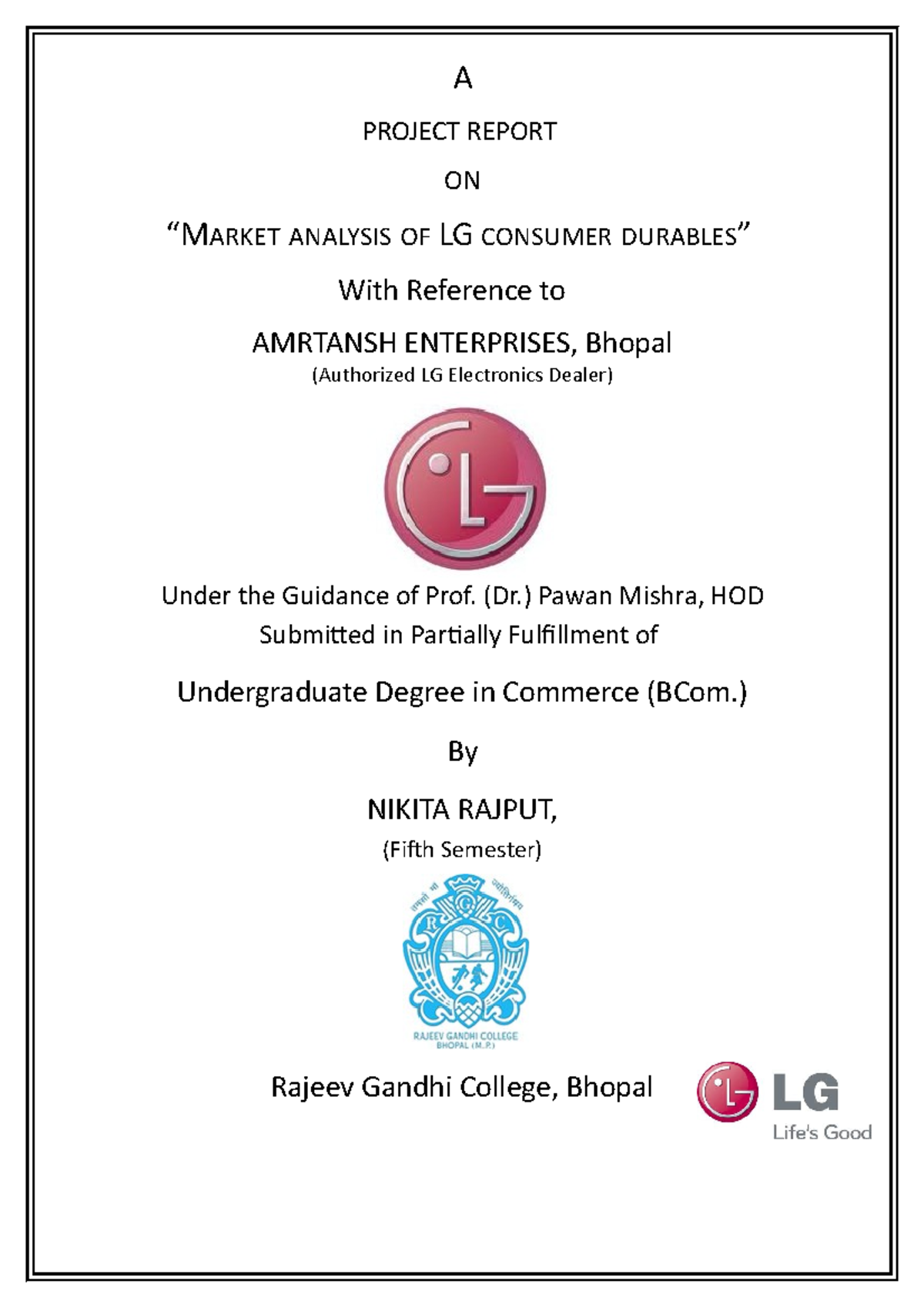 119047479 Project Report on LG - A PROJECT REPORT ON “MARKET ANALYSIS ...