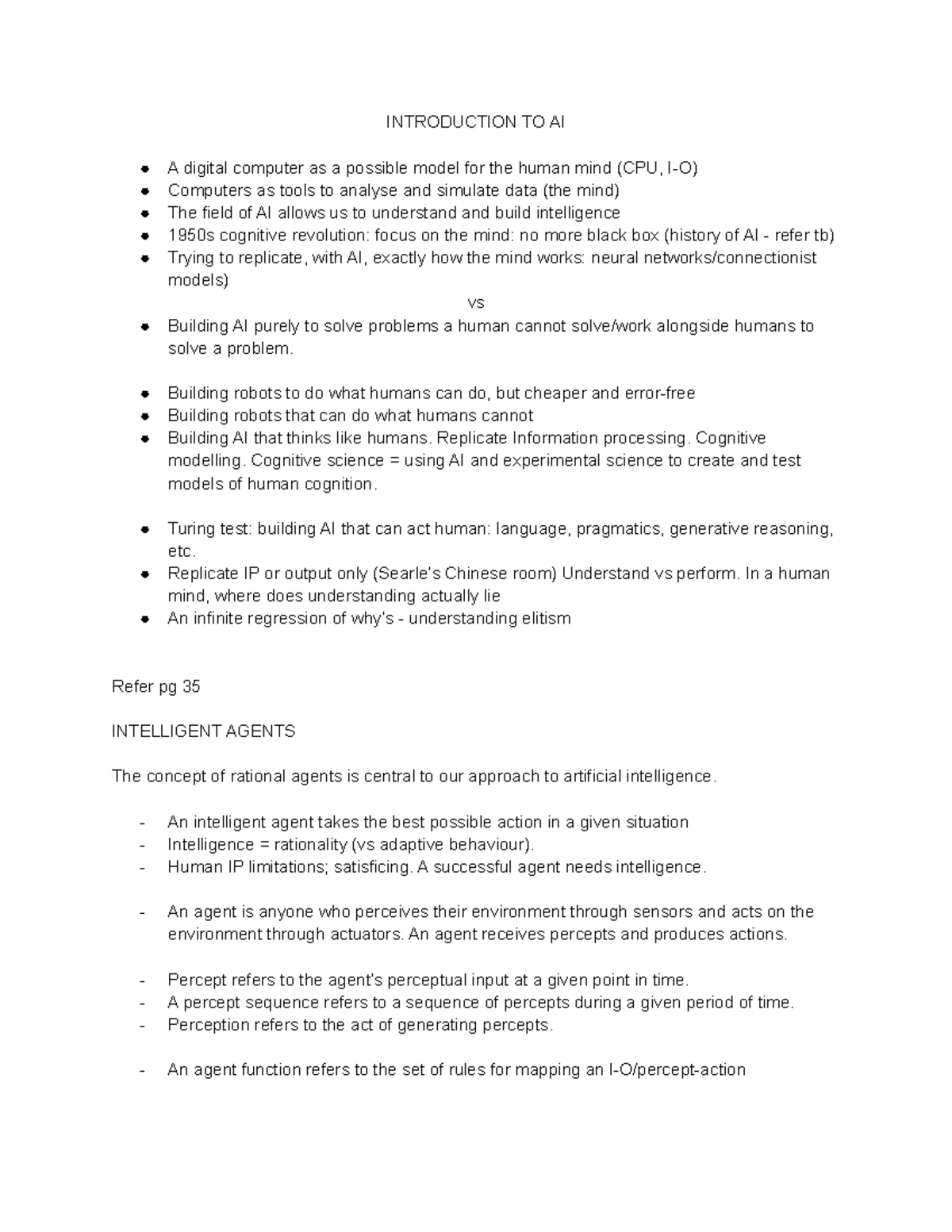 AI notes 1 - INTRODUCTION TO AI A digital computer as a possible model ...