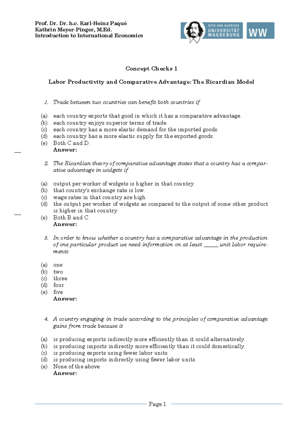 Concept Checks 1 - Prof. Dr. Dr. h. Kathrin M. Introduction to ...