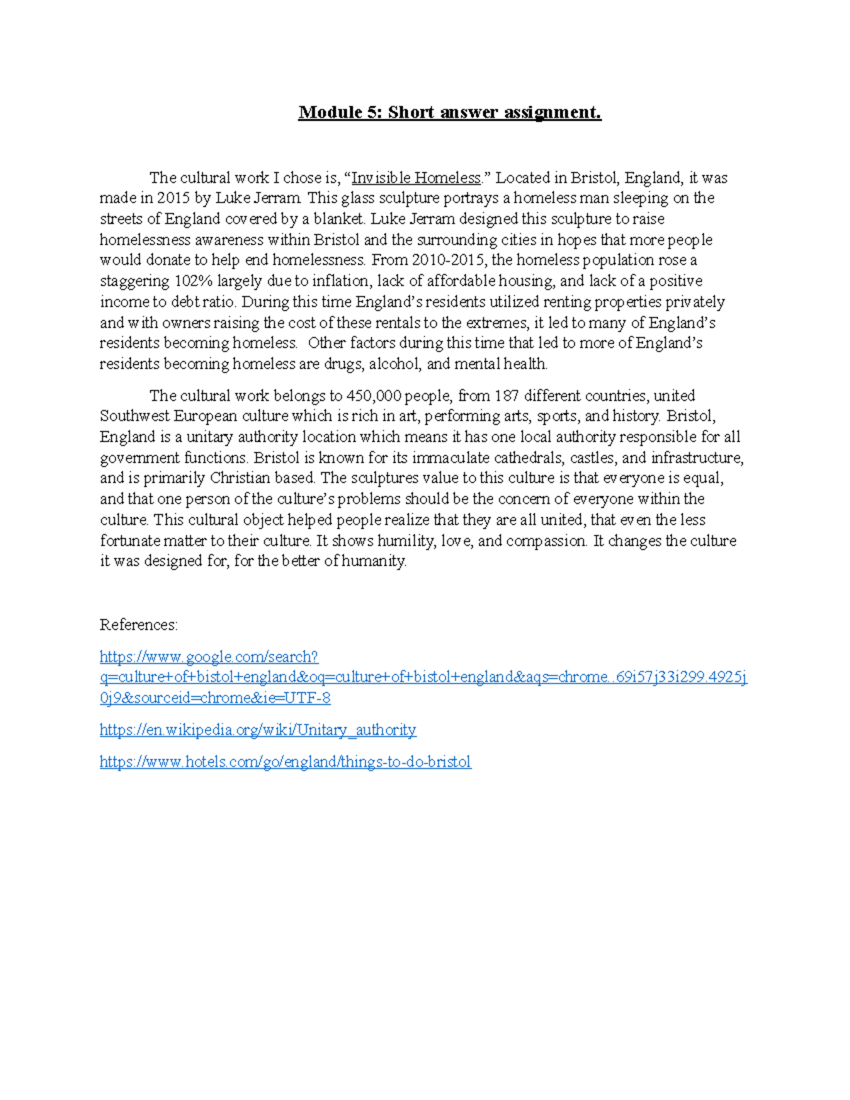 Module 5 - sdf - Module 5: Short answer assignment. The cultural work I ...