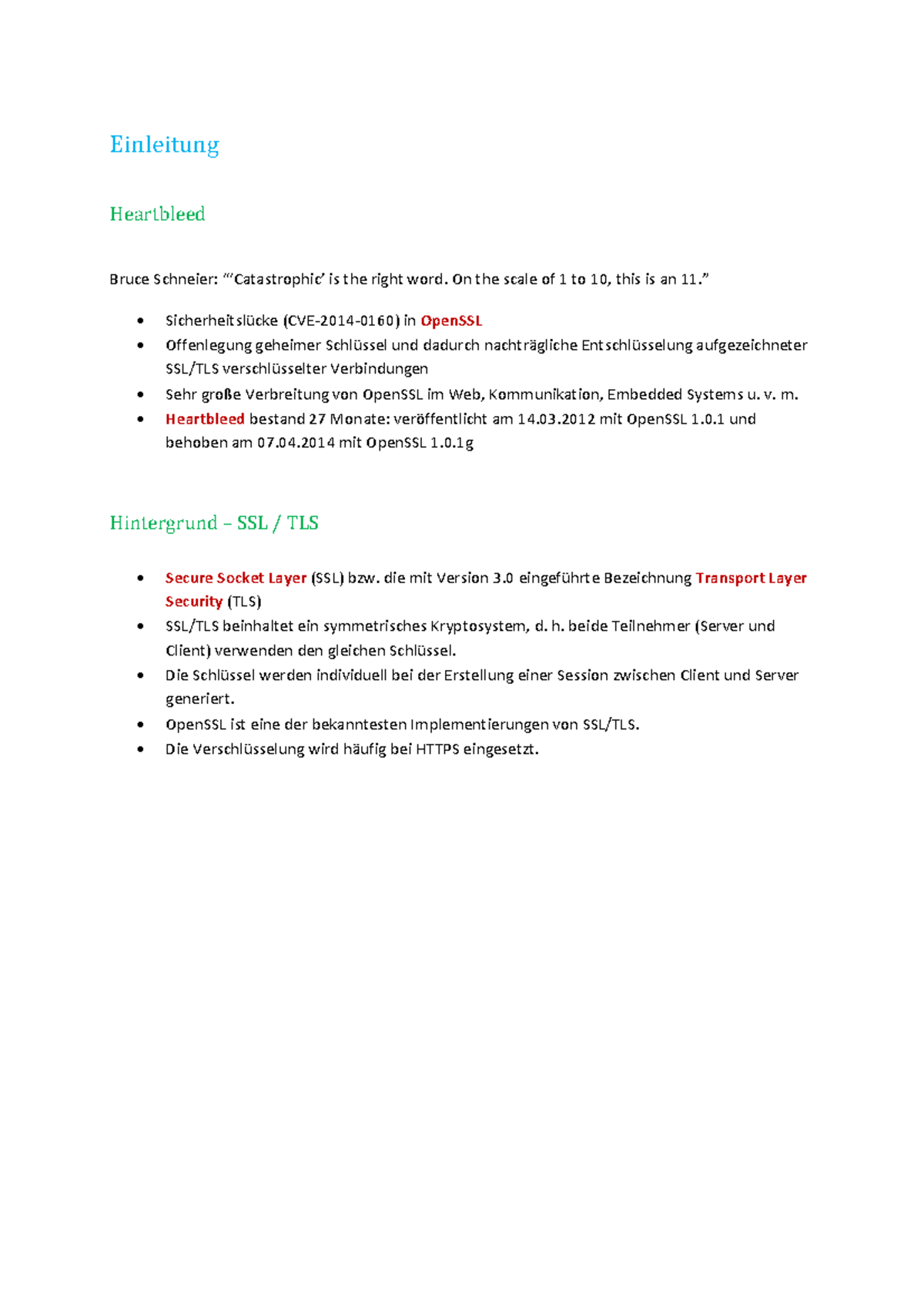 IT-Sicherheit Zusammenfassung - Warning: TT: undefined function: 32 Einleitung Heartbleed Bruce ...