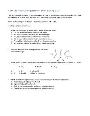 CEM 142 Exam III Review - I. Lecture 15: Energy Changes and Solution ...