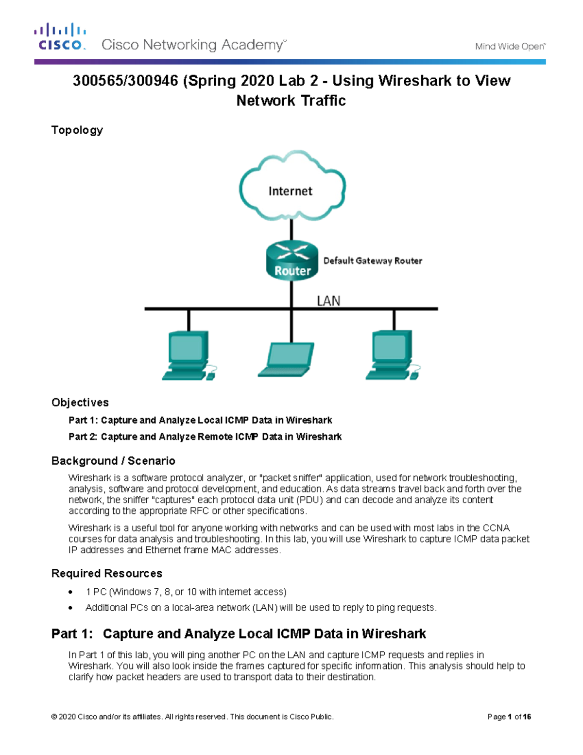 Lab 2 - Using Wireshark to View Network Traffic - 300565/300946 (Spring 2020 Lab 2 - Using ...