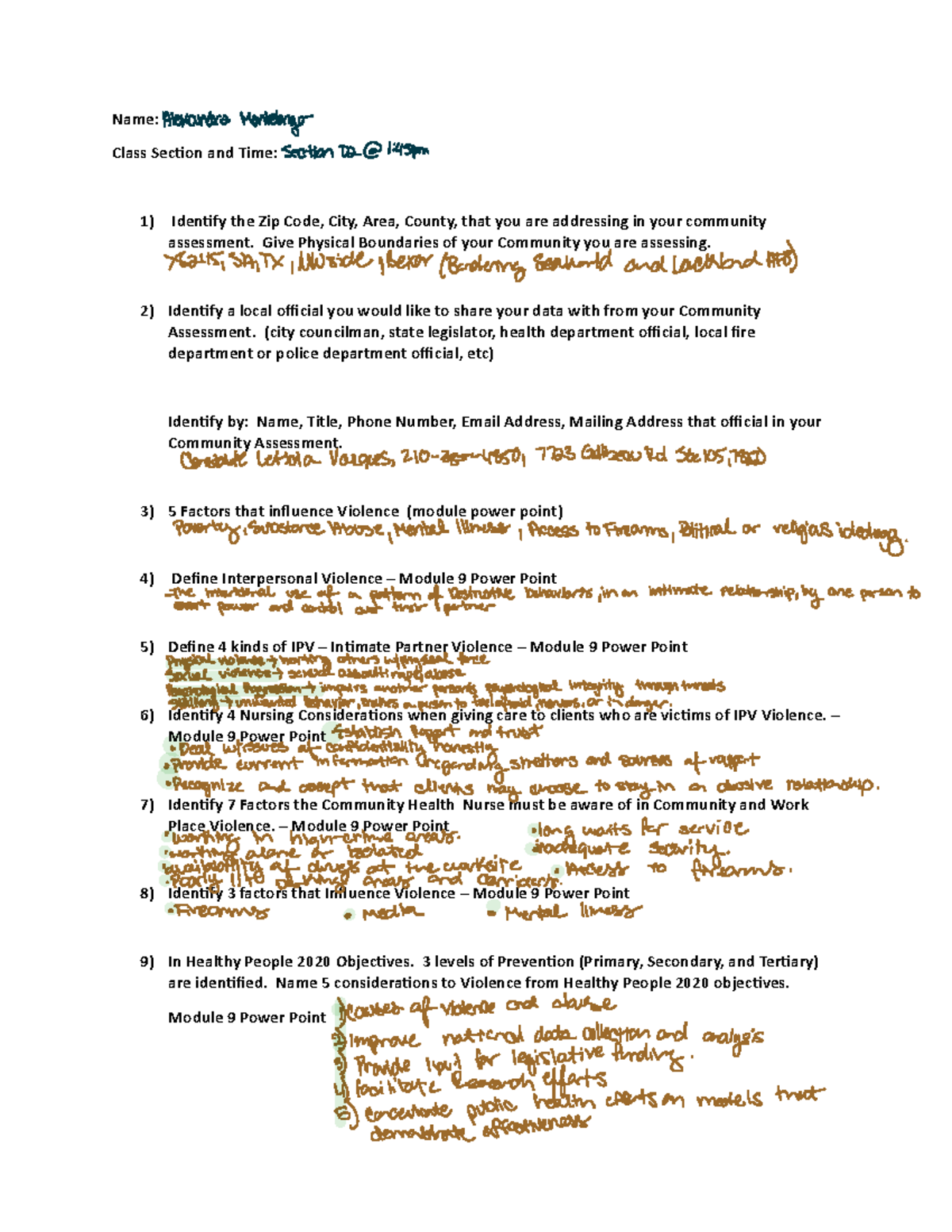 Module 9Violence - Practice worksheet - Name: Class Sec,on and Time: 1 ...