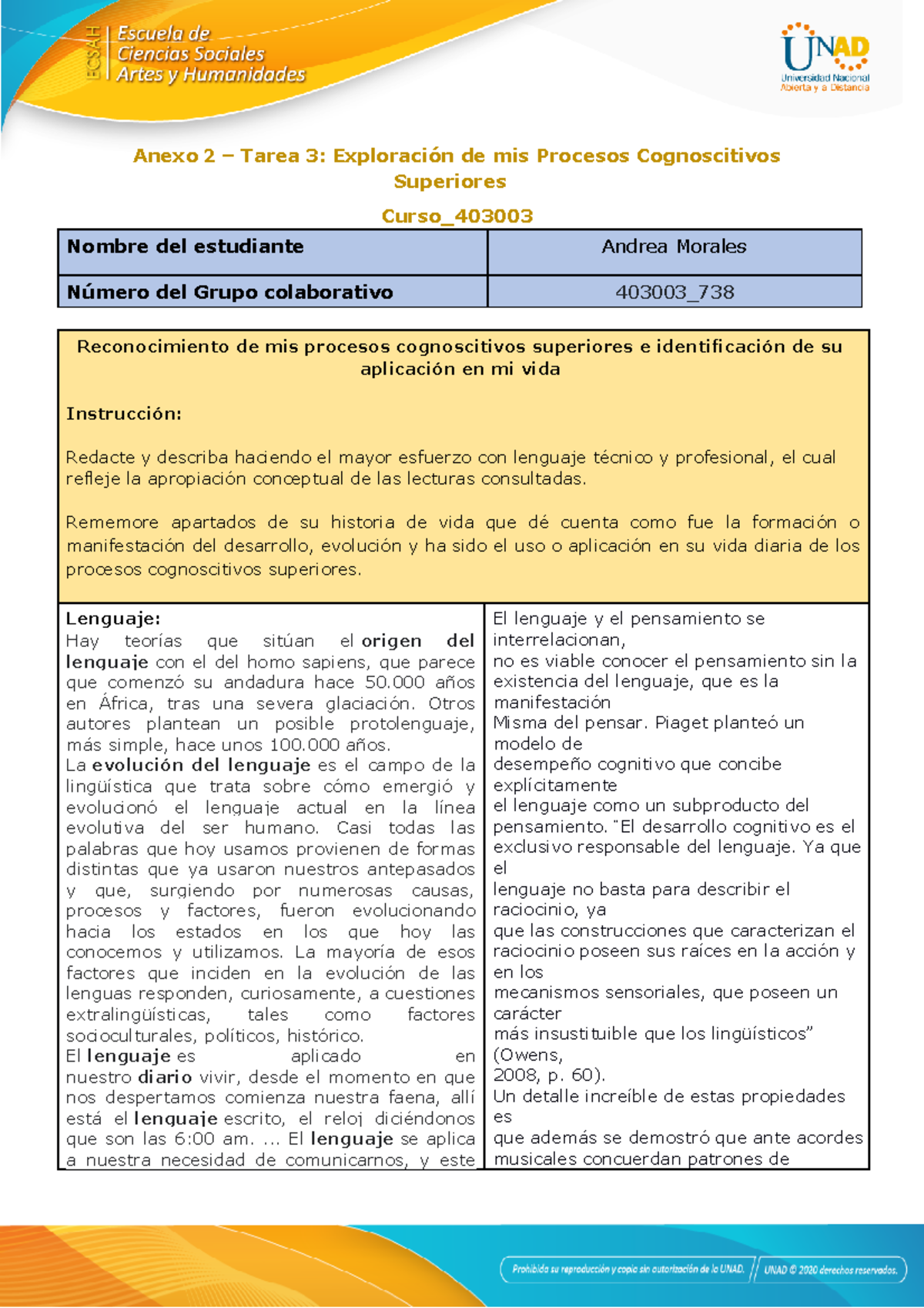 Anexo 2 - Tarea 3 Matriz Individual exploración procesos cognoscitivos superiores - Superiores ...