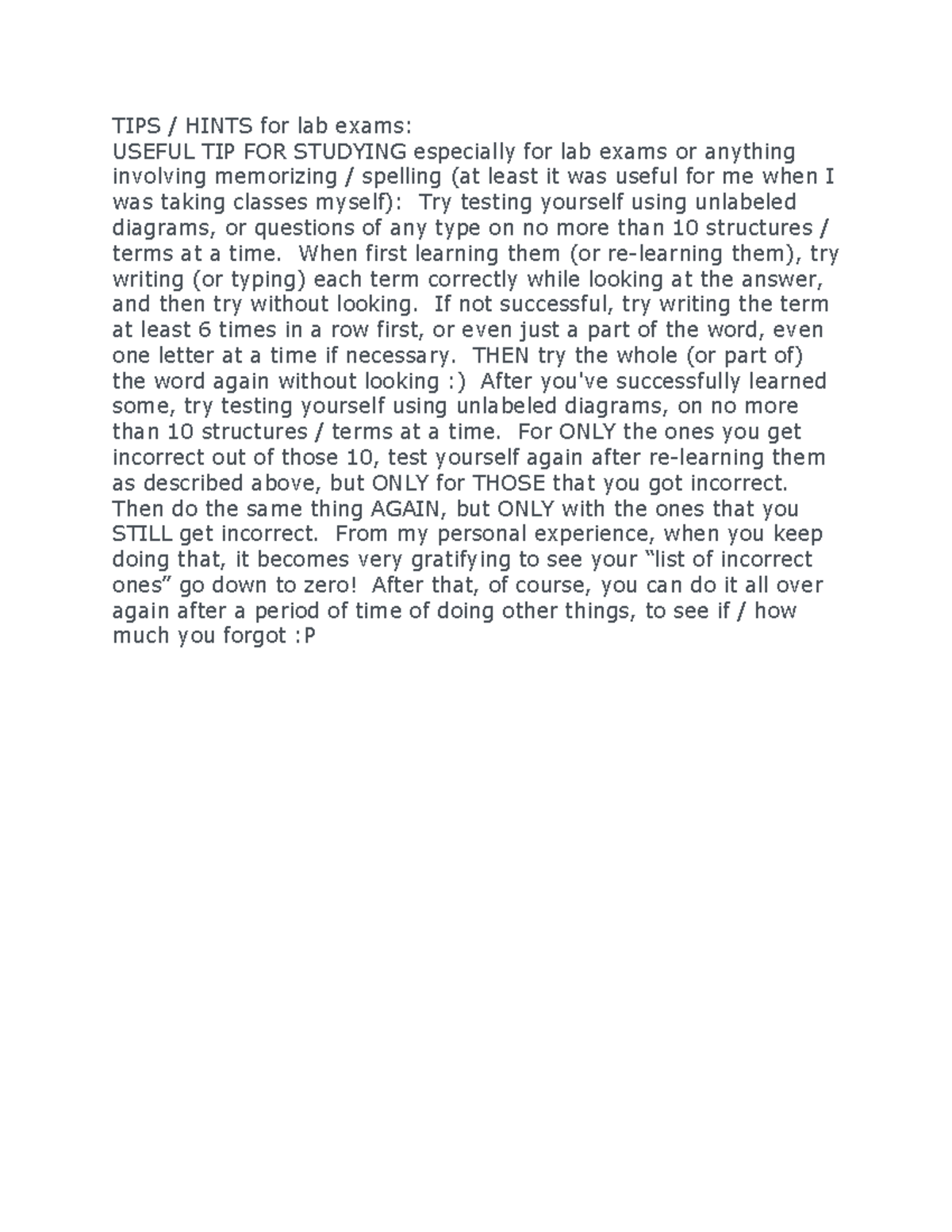 TIPS AND Hints FOR Taking AND Studying FOR LAB Exams - TIPS / HINTS for ...