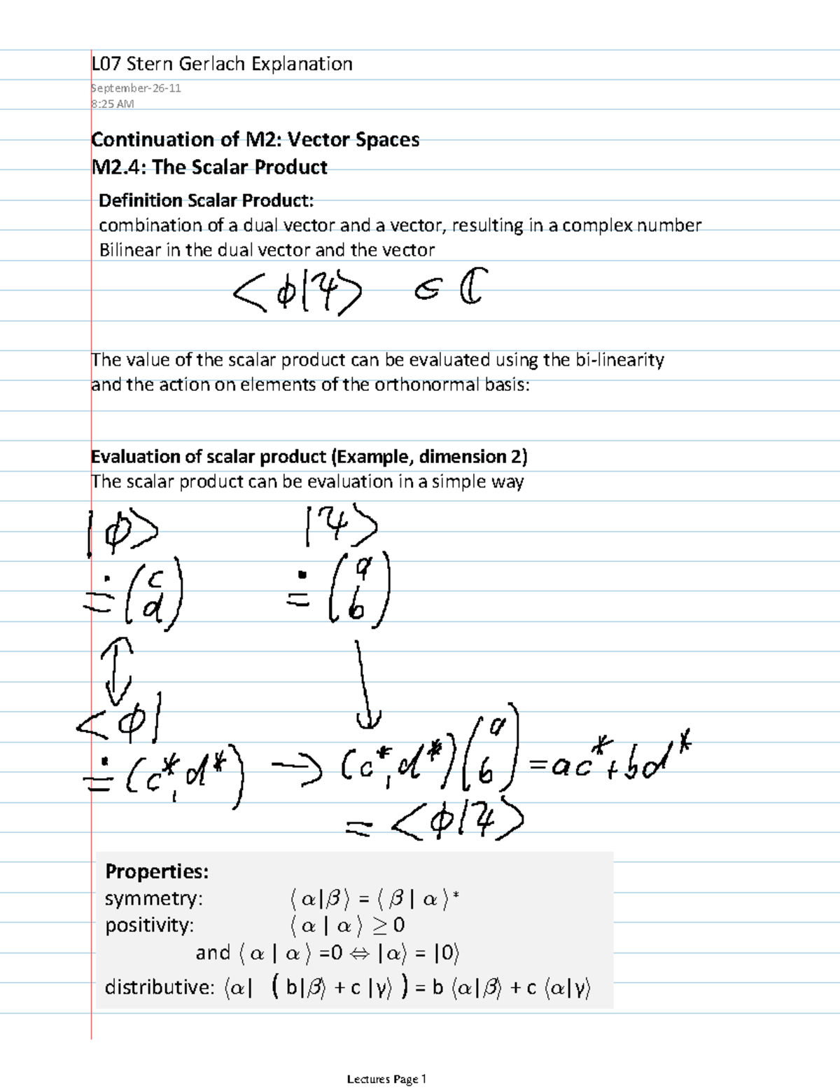 Lecture 07 - Basic Prediction of QM - Definition Scalar Product ...
