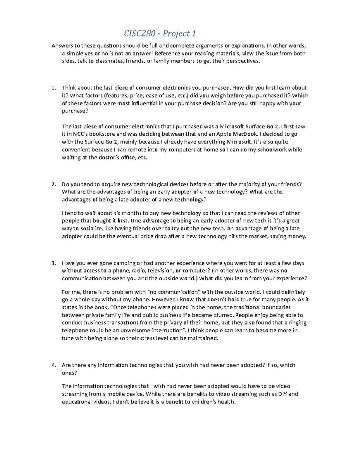 CISC280 project 1 - This is an answer key/study guide to coursework ...