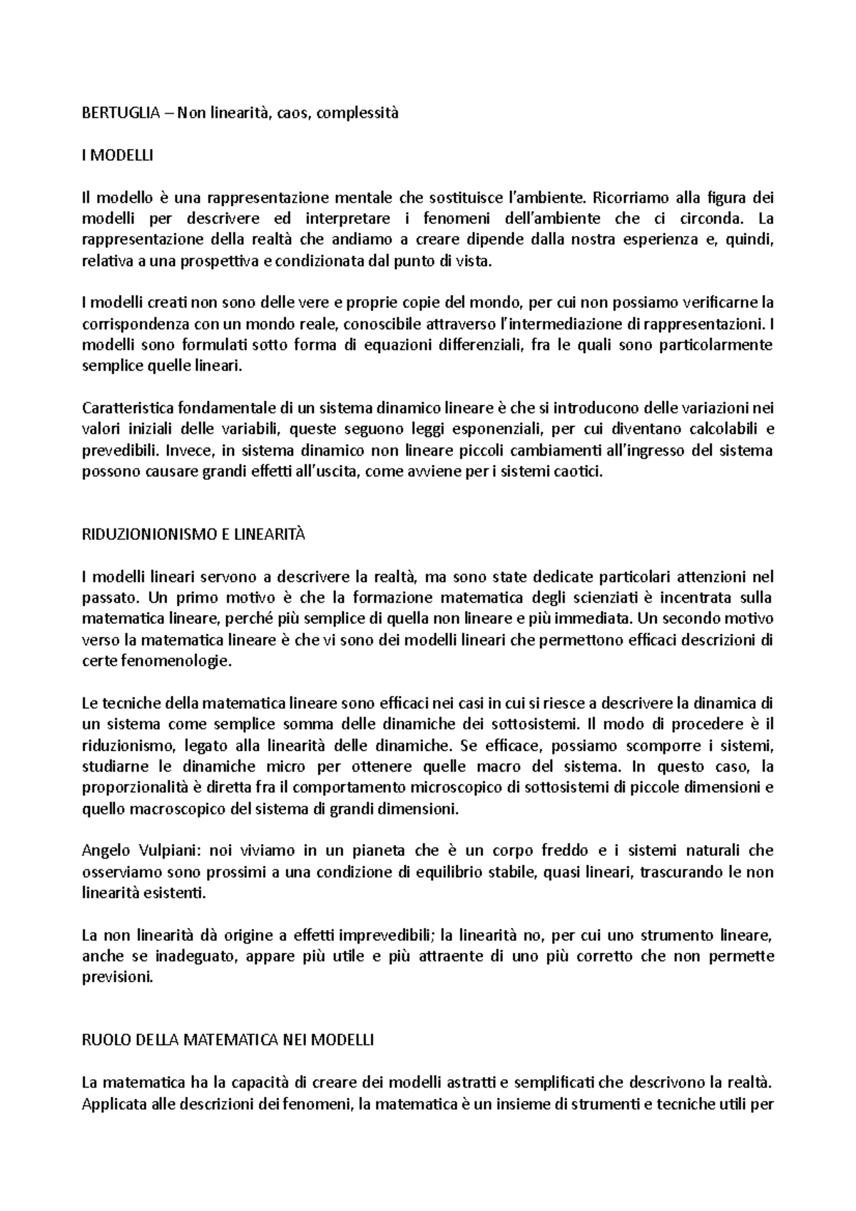 BERTUGLIA – Non linearità, caos, complessità - BERTUGLIA – Non ...