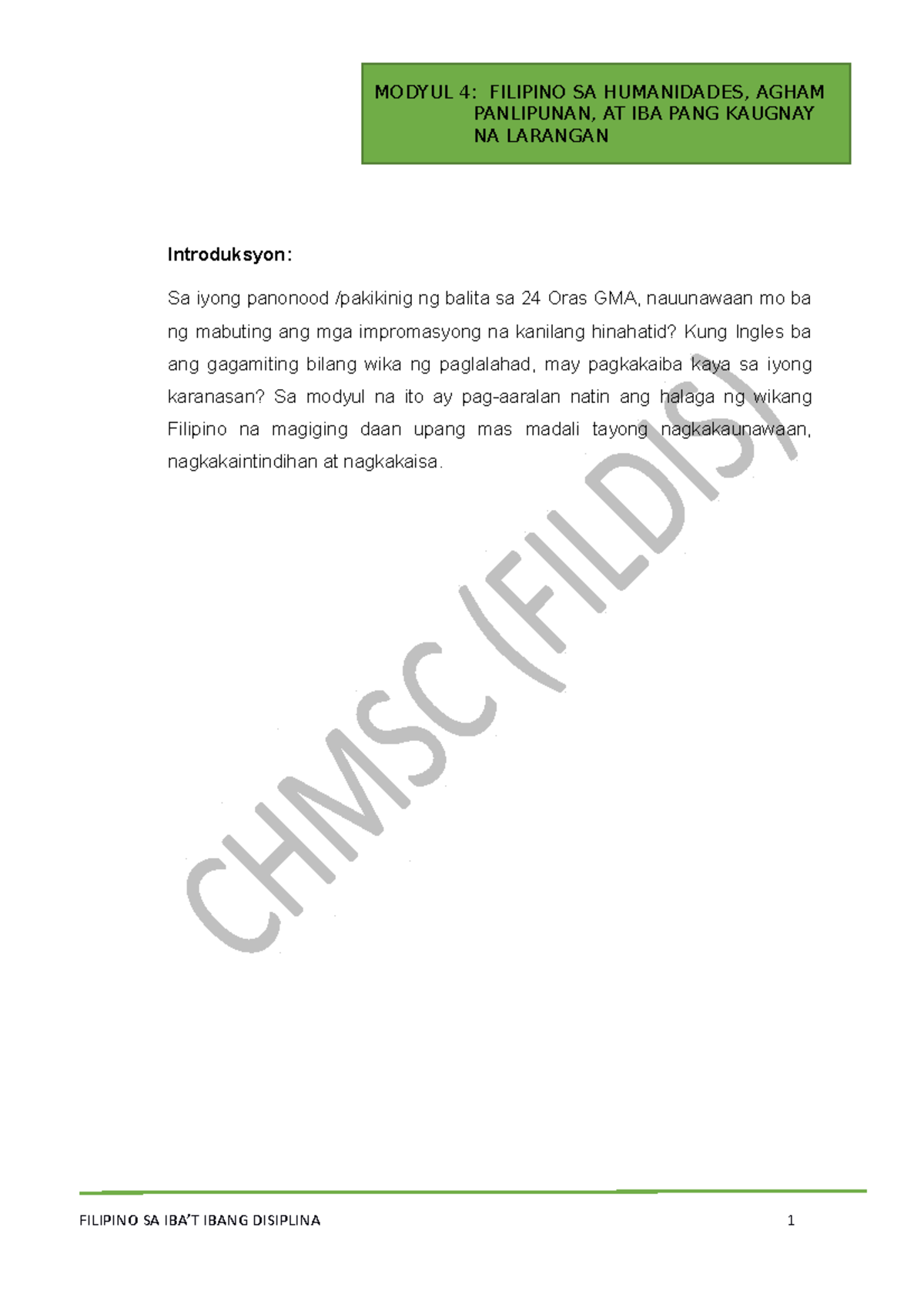 Module 4 Notes Fildis - None - Introduksyon: Sa iyong panonood ...