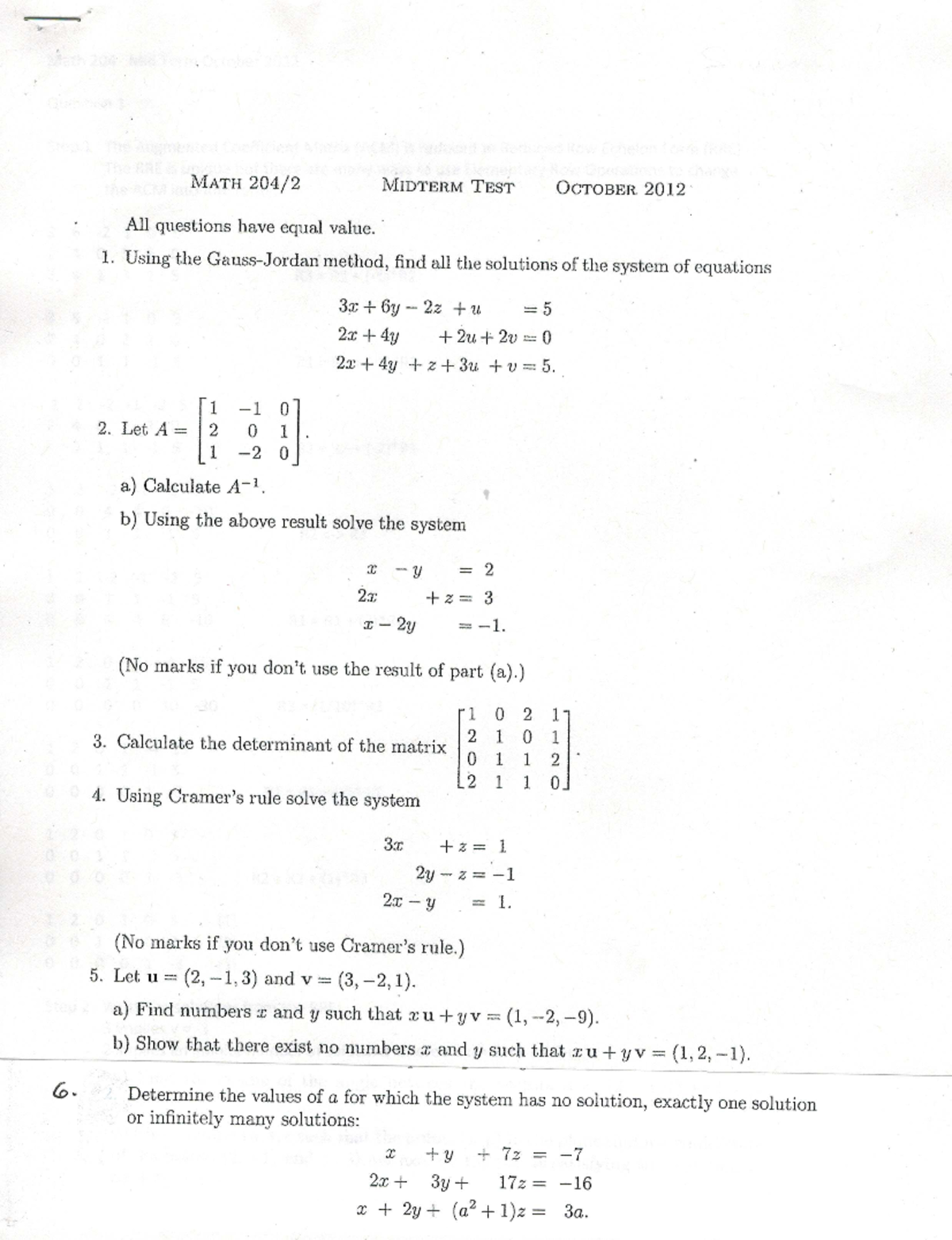 Sample/practice exam 2012, questions and answers - MATH MIDTERM TEST ...